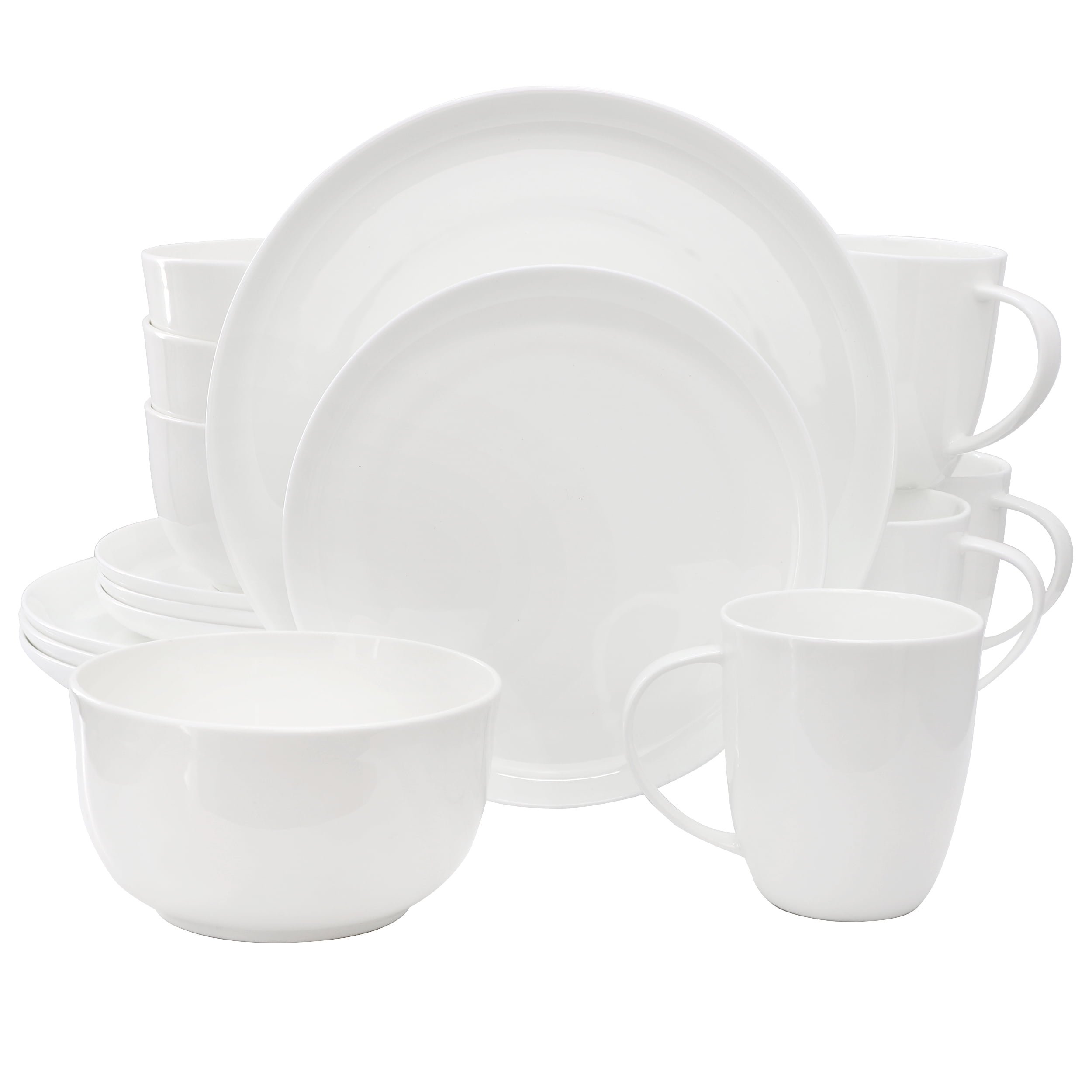 Meritage Rimmed Coupe 16 Piece Round Bone China Dinnerware Set in White ...