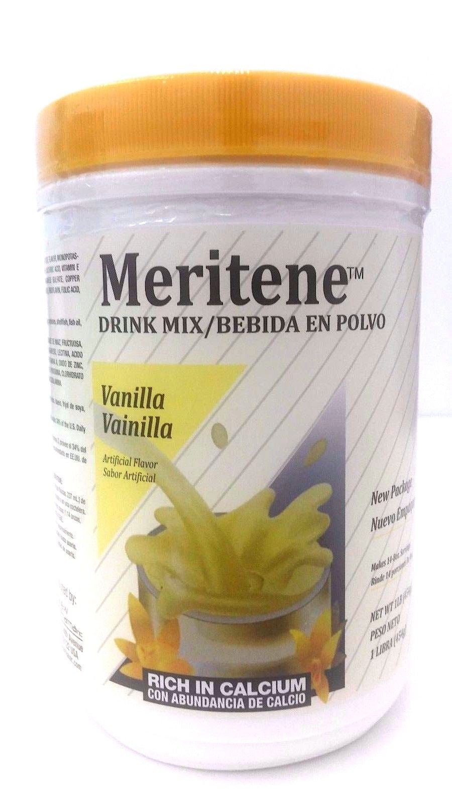 Meritene Vanilla Powder 16 OZ, Rich in Calcium, Drink Mix Supplement ...