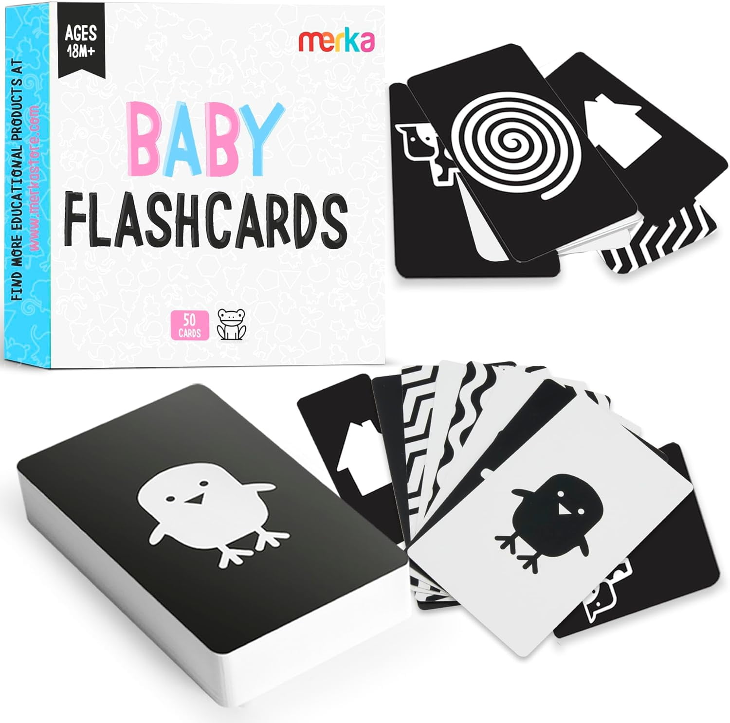 merka High-Contrast Baby Flashcards of 50 Black-and-White Flash Cards ...