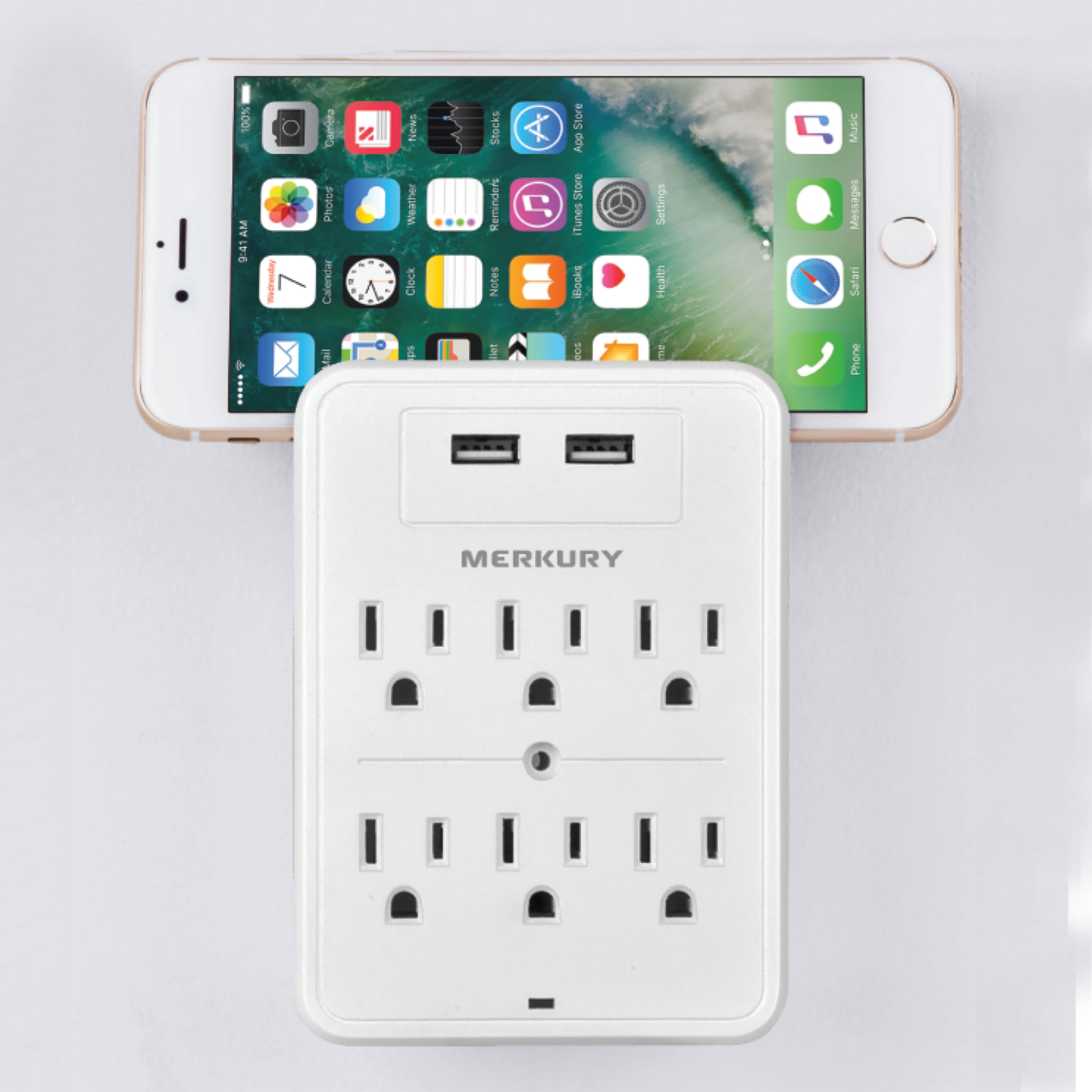 Merkury Innovations 3.1A USB Wall Charger 6-Outlet Extender with 2 USB ...