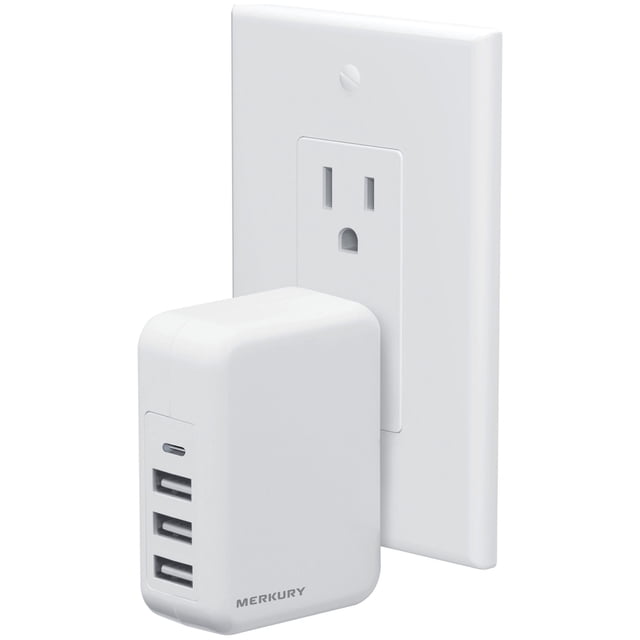 Merkury Innovations 5.4A Wall Charger - 3 USB-A + 1 USB-C, Foldable ...