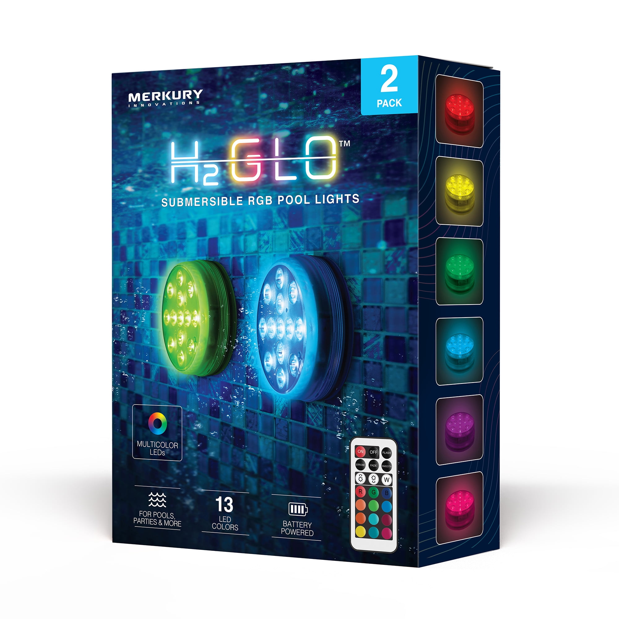 Merkury Innovations H2GLO 2-Pack Submersible LED Puck Lights with Remote Control (13 Colors + 4 ...