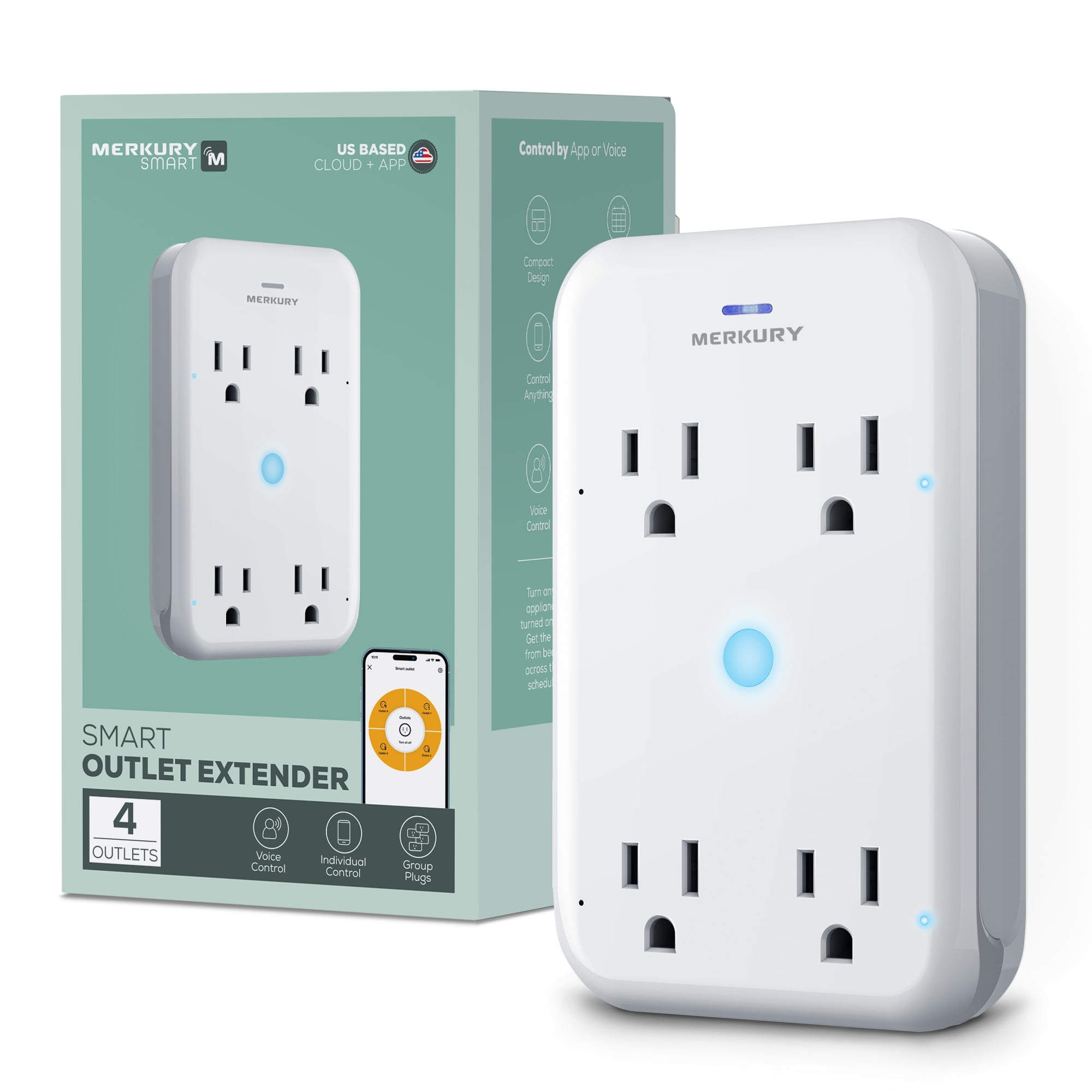 Merkury Innovations Smart 4 Outlet Wall Extender - White - Walmart.com