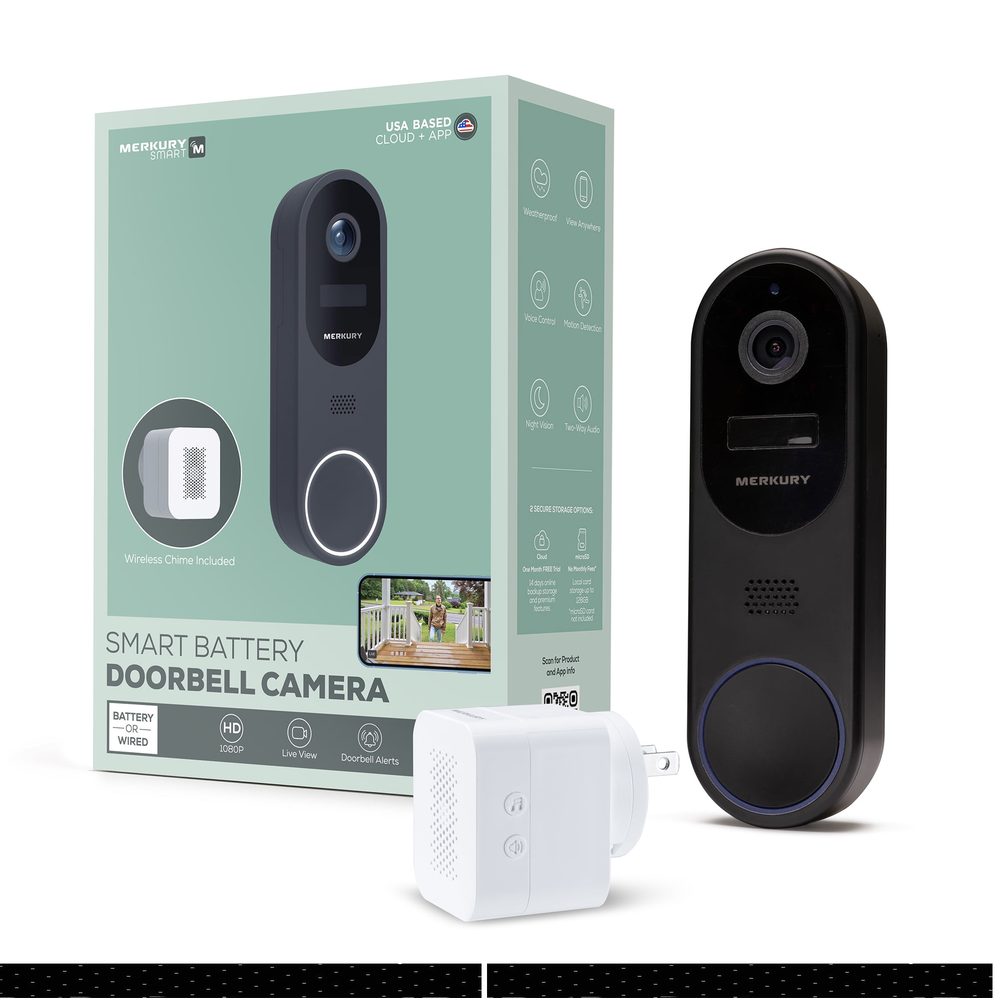 Merkury Innovations Smart Battery Doorbell Camera, 1080p Wi-Fi Outdoor ...