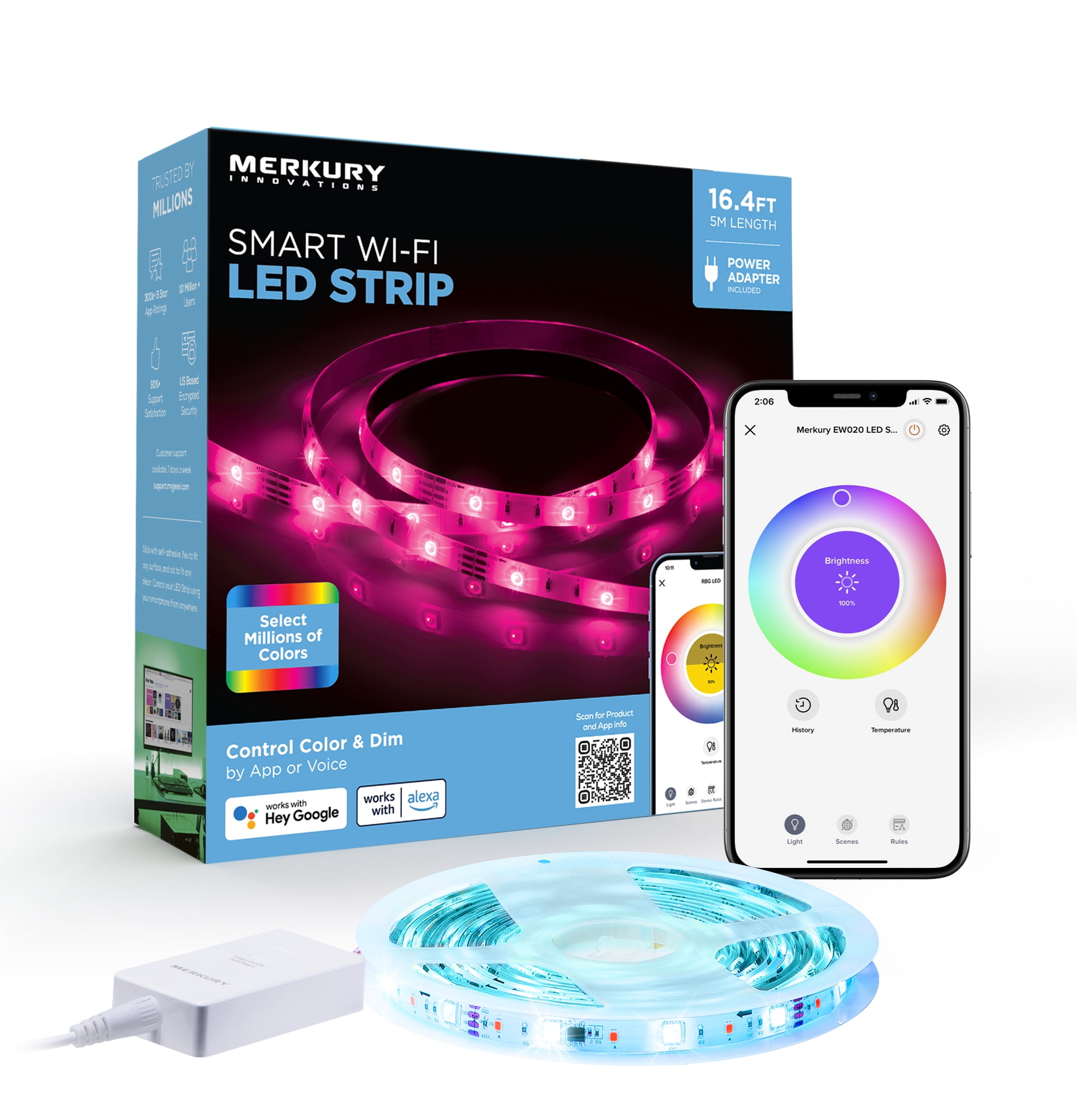 Merkury Innovations Smart RGB Strip Lights, 16ft, Sound-Sync - Walmart.com