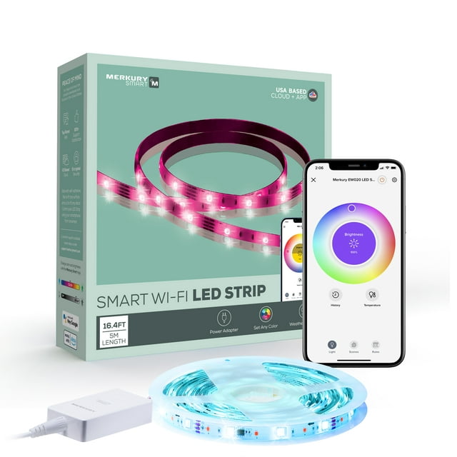 Merkury Innovations Smart RGB Strip Lights, 16ft, Sound-Sync - Walmart.com