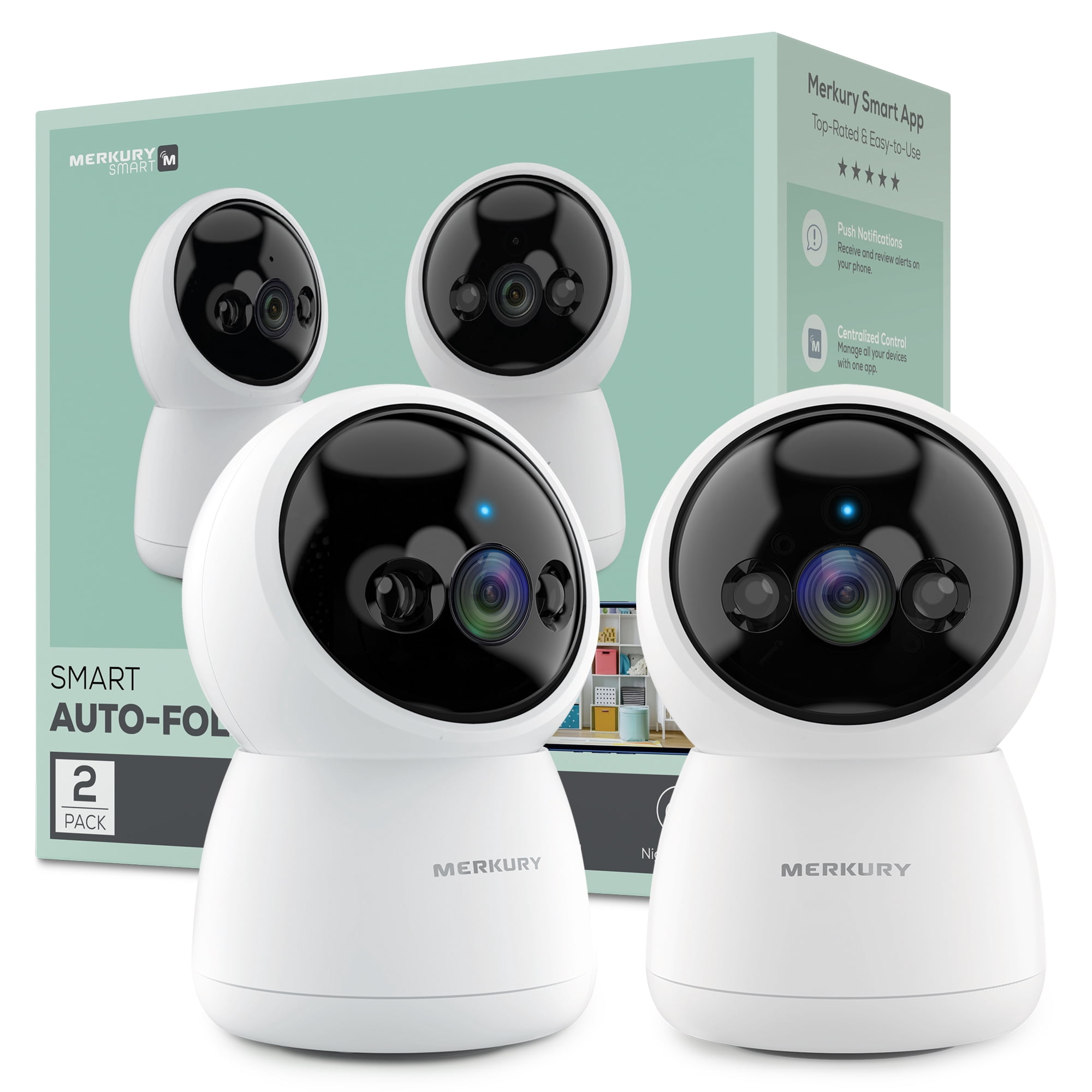 Merkury Smart 2K Auto-Follow Indoor Cameras with Motion Tracking, 2 ...