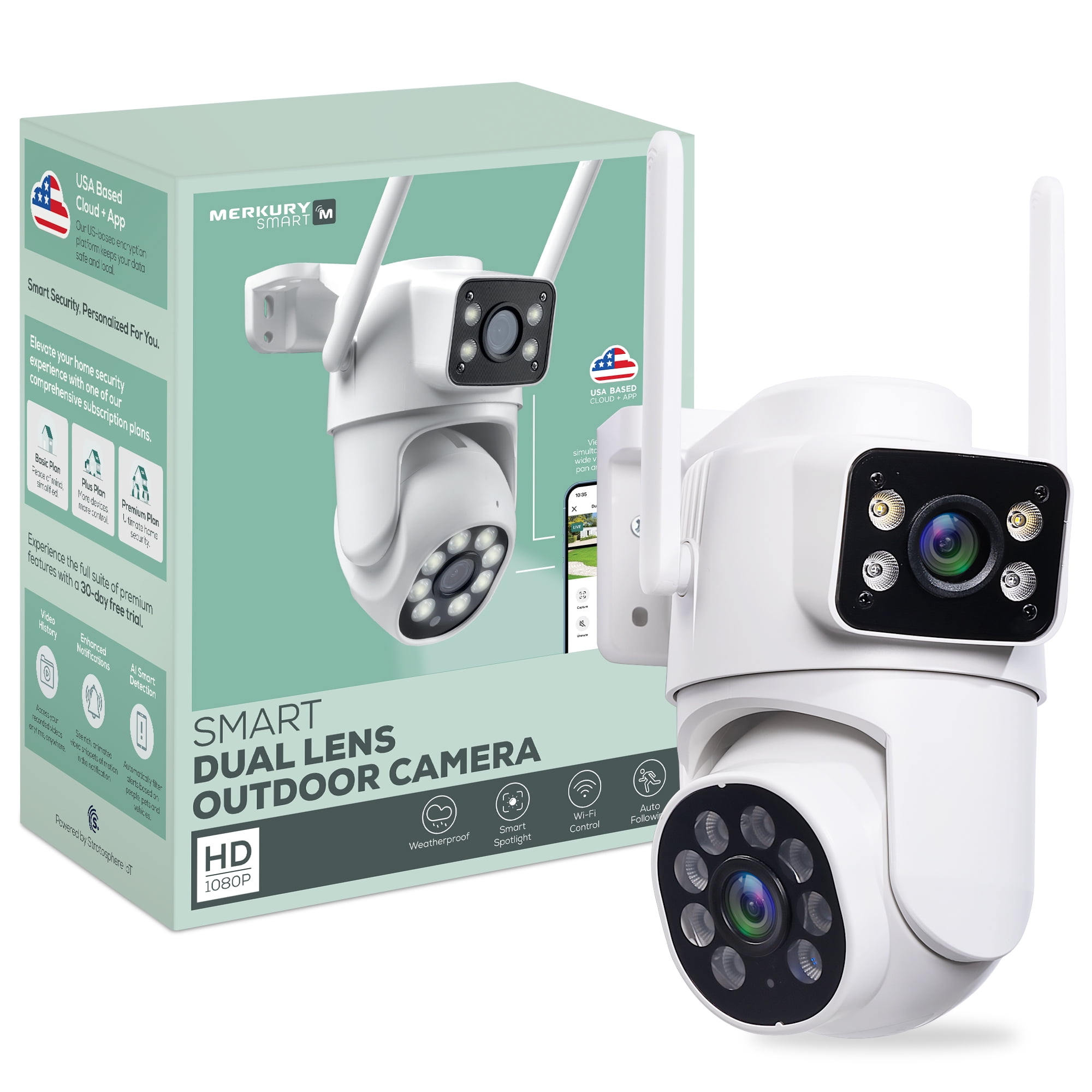 Merkury Smart Dual Lens Outdoor Security Camera, 1080p HD, Pan Tilt ...