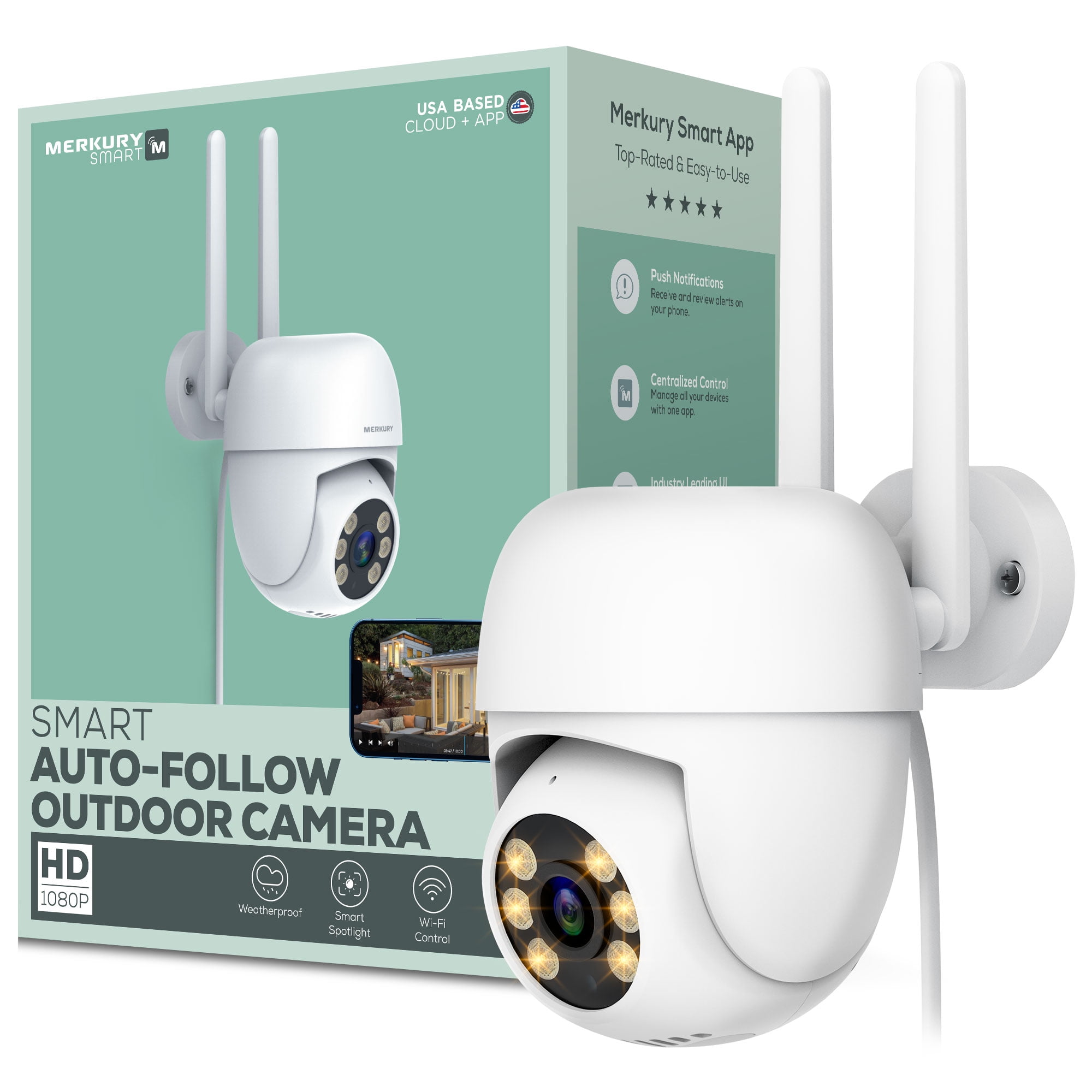 Merkury Smart Outdoor Camera 1080p - Auto-Follow PTZ Security Cam ...