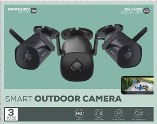 Merkury Smart Outdoor Camera 1080P 3PK, Black - Walmart.com
