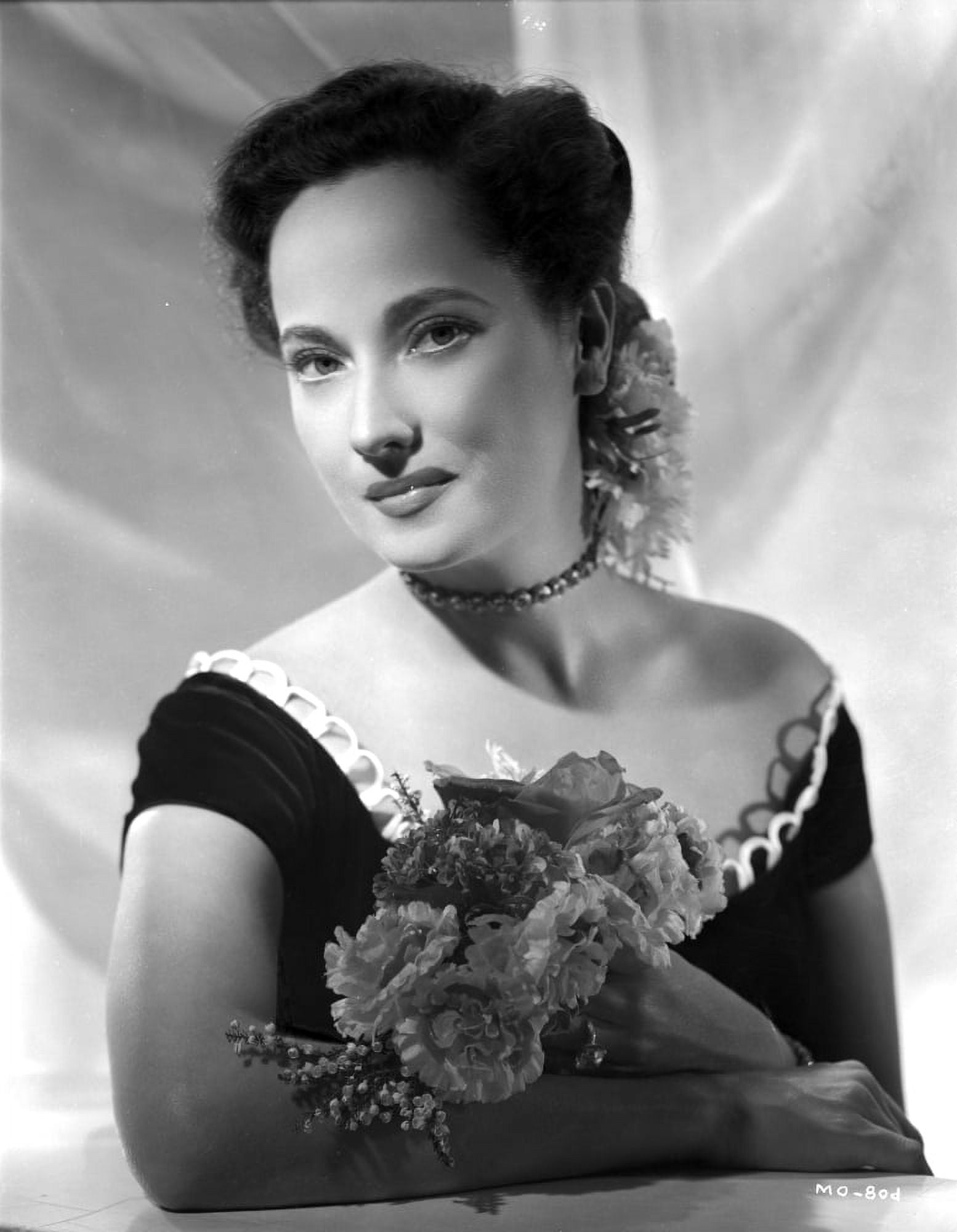 Merle Oberon on an Off Shoulder Dress with Flower Photo Print (24 x 30 ...
