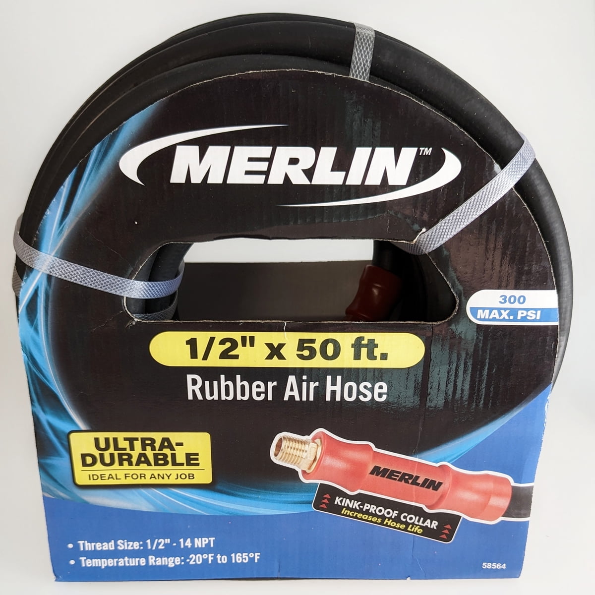 Merlin Rubber Air Hose: 1/2 In x 50 Ft: Solid Brass Couplings: Burst ...