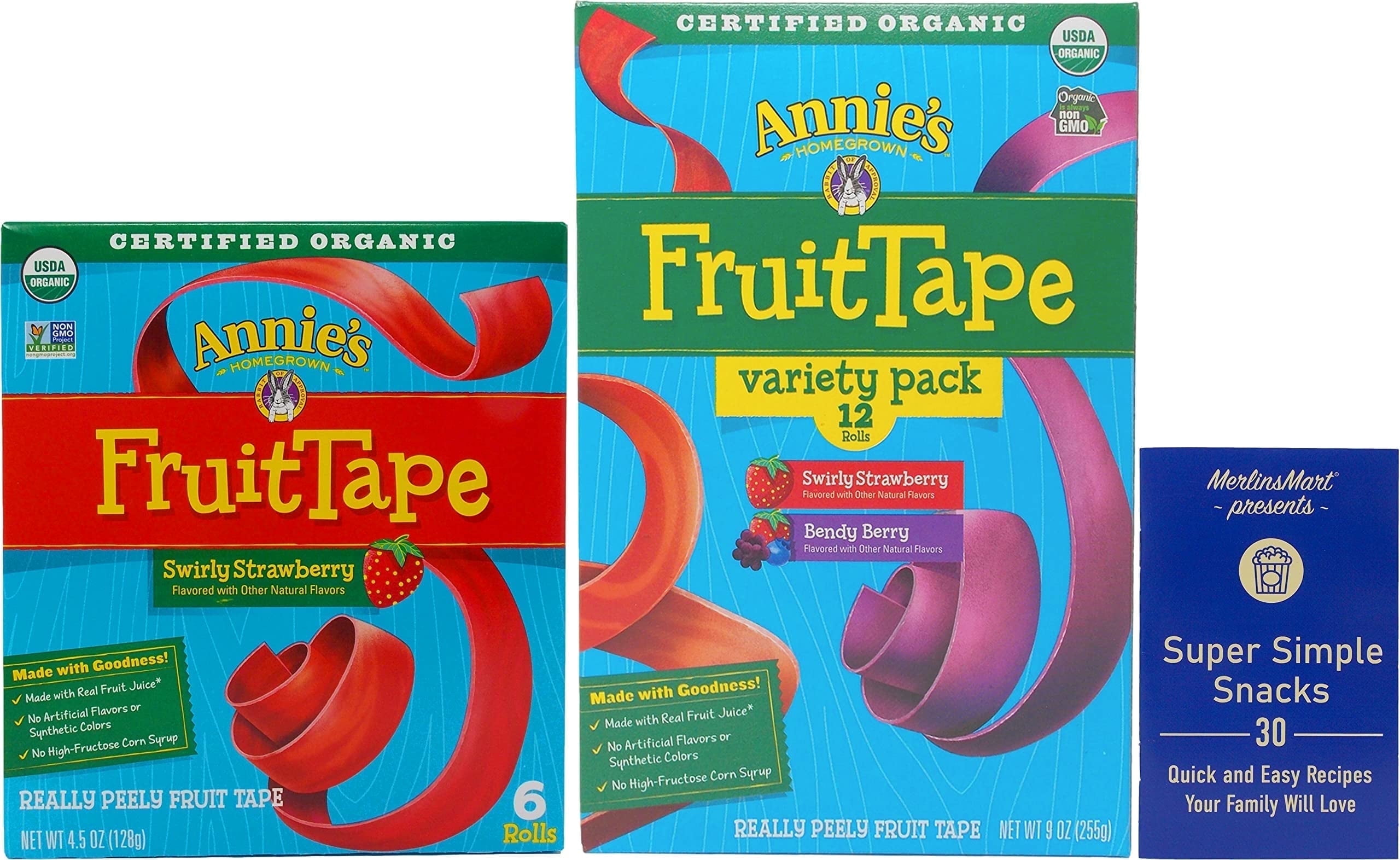 Annie's Organic Fruit Tape Snack 2 Flavor Variety (1) Box Each: Swirly ...