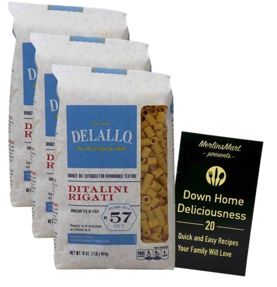 DeLallo Imported Italian Wheat Pasta | Ditalini Rigati No. 57 (16 ...