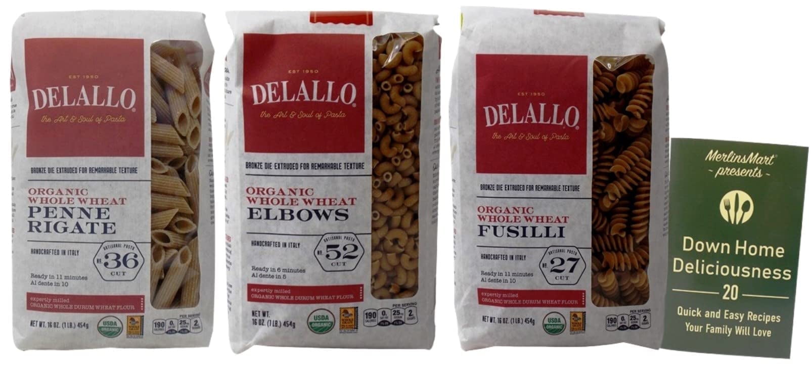 DeLallo Organic Whole Wheat Italian Pasta 3 Shape Variety (1) Each ...