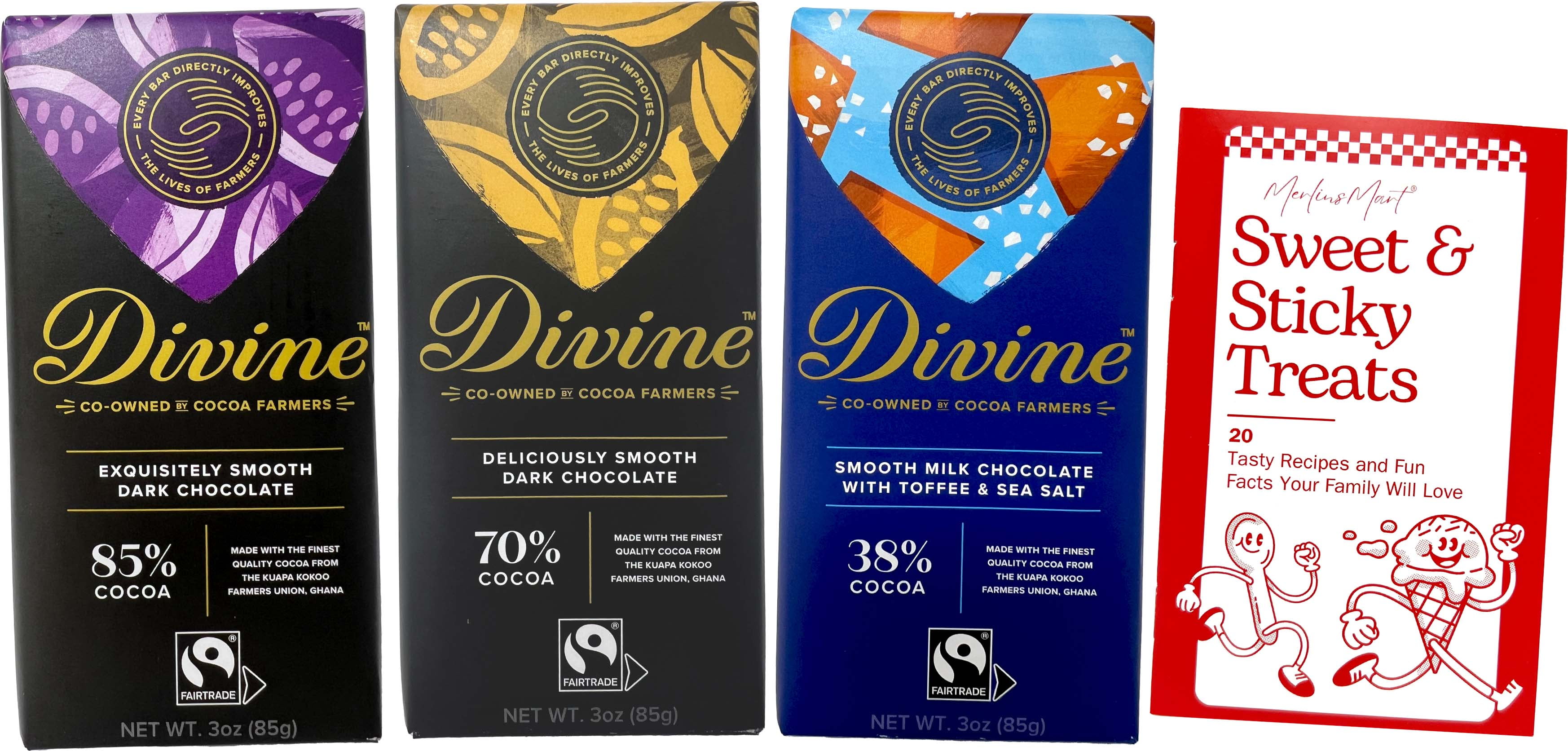 MerlinsMart Zine + Divine Chocolate Bars Fair Trade and German 3 Flavor ...