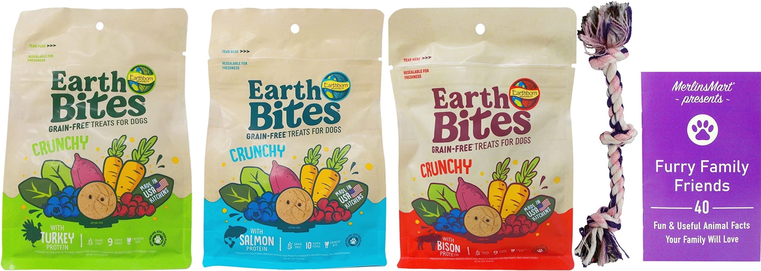 Earthborn Earth Bites Crunchy Dog Treats 3 Flavor Variety (1) Each ...
