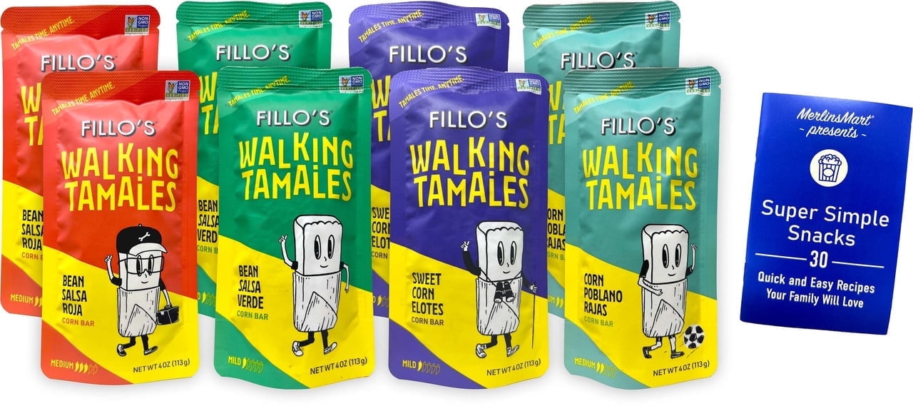 Fillo's Walking Tamales Corn Bar Snack 4 Flavor Variety (2) each: Bean ...