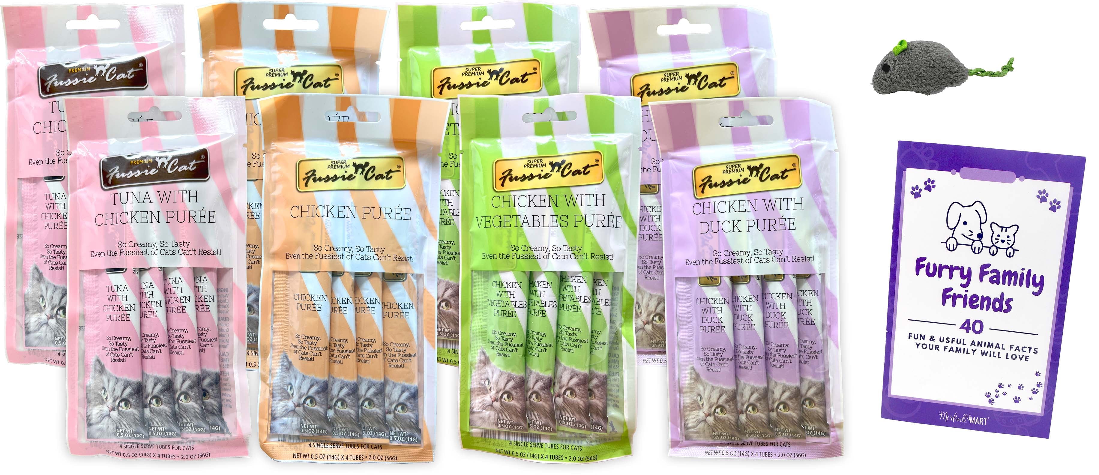 Fussie Cat Puree Topper Treat 4 Flavor Variety (2) Each: Chicken Duck ...