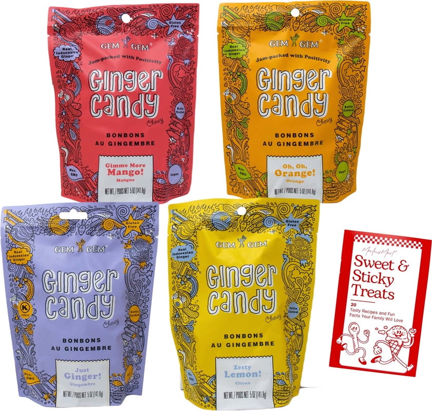 MerlinsMart Zine + Gem Gem Chewy Ginger Chews Candy 4 Flavor (1) Each ...