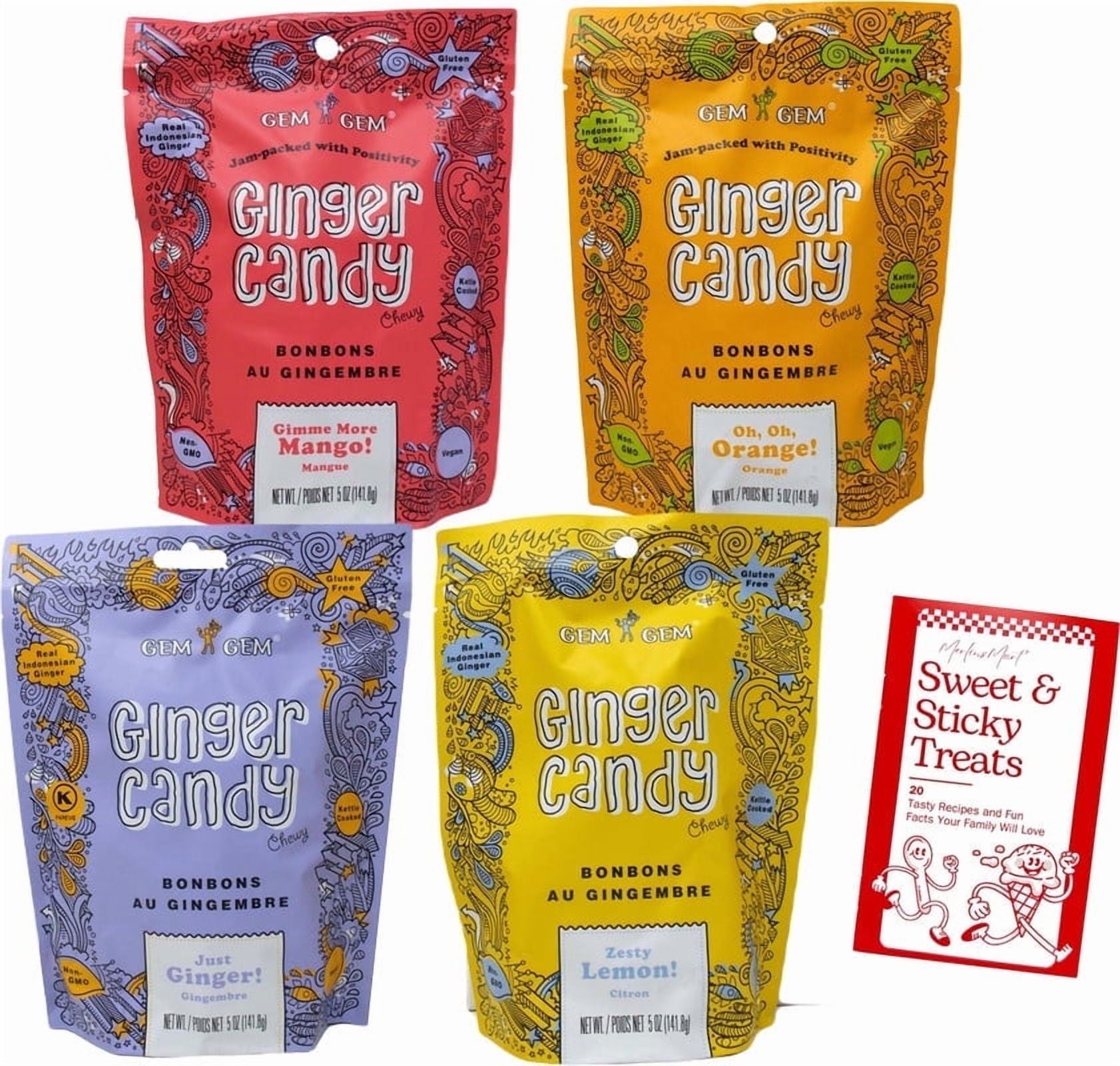 Gem Gem Chewy Ginger Chews Candy 4 Flavor (1) Each: Mango, Orange ...