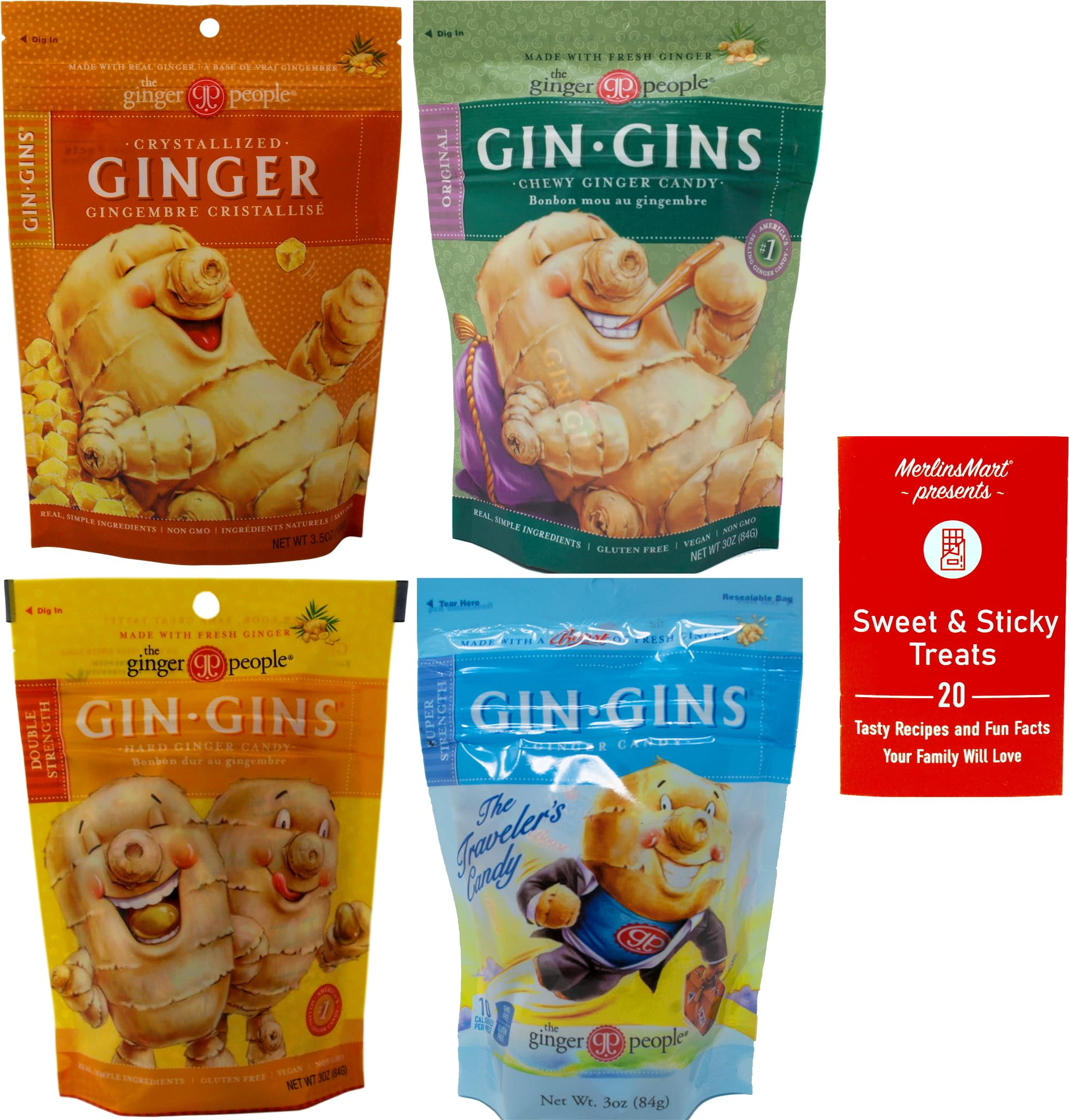MerlinsMart Zine + Gin Gins Ginger Chews | Chewy Ginger Candy 4 Flavor ...