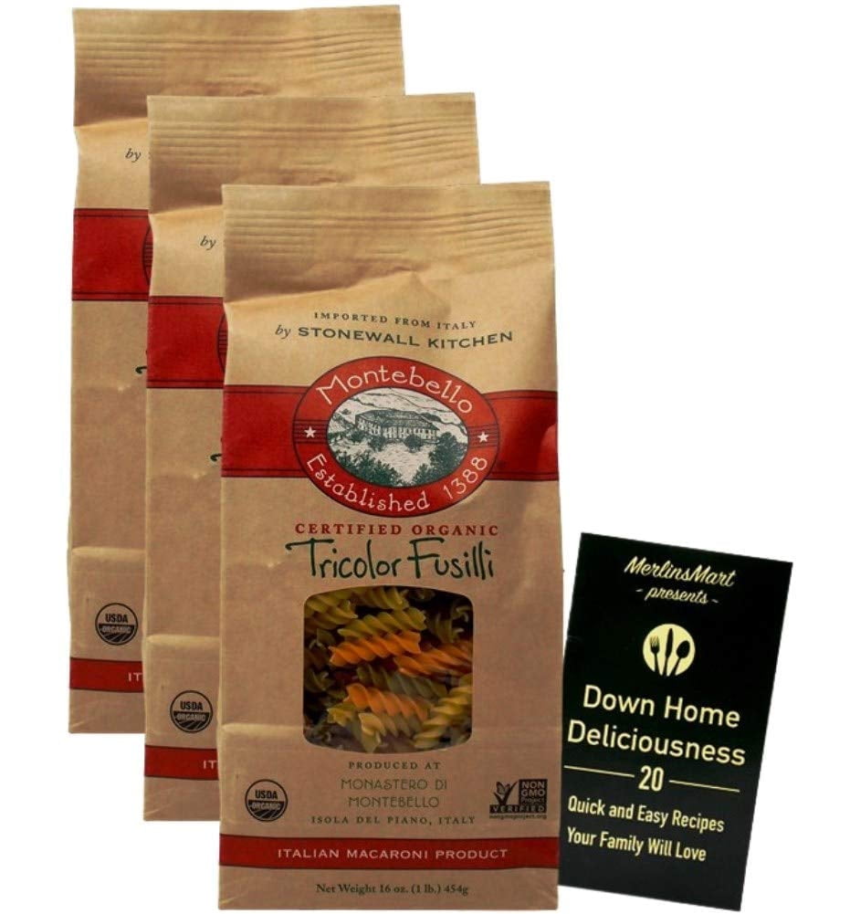 Montebello Organic Italian Pasta | Tricolor Fusilli (16 Ounces) | 3 ...