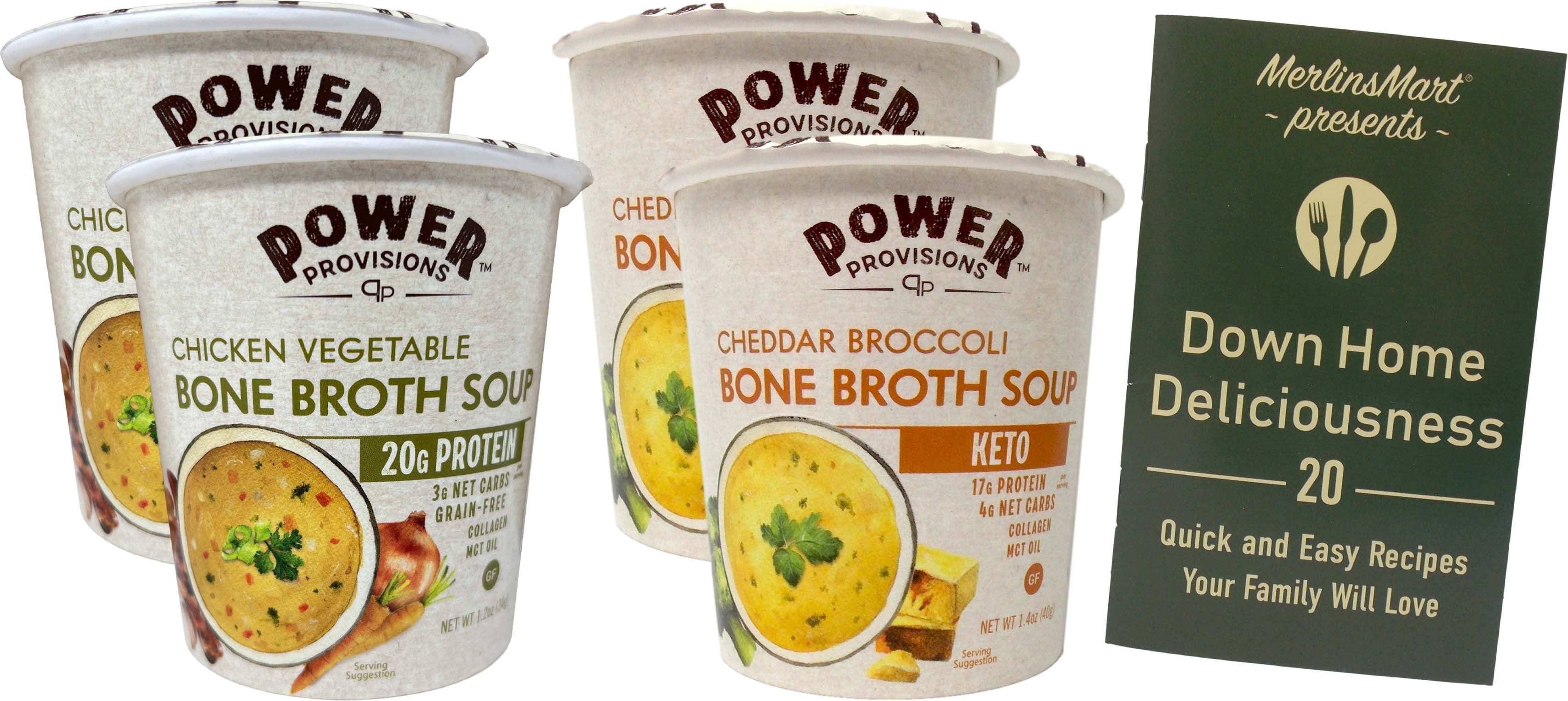 Power Provisions Keto Bone Broth Soup Instant Cups 2 Flavor Sampler (2 ...