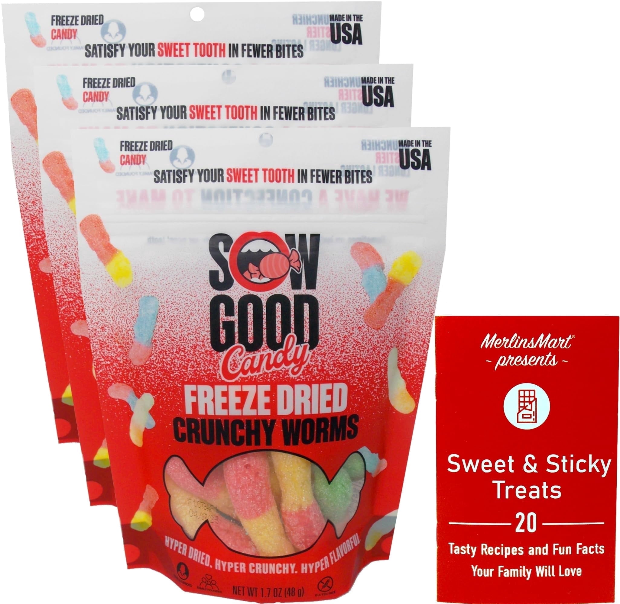 Sow Good Freeze Dried Candy, Crunchy Worms, 1.7 oz Each (3 Pack ...