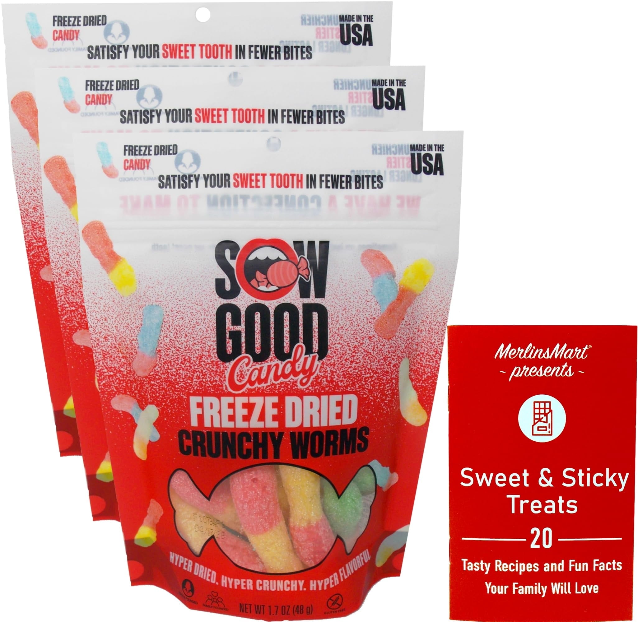 Sow Good Freeze Dried Candy - Crunchy Worms (1.7 Ounces) - 3 Count ...