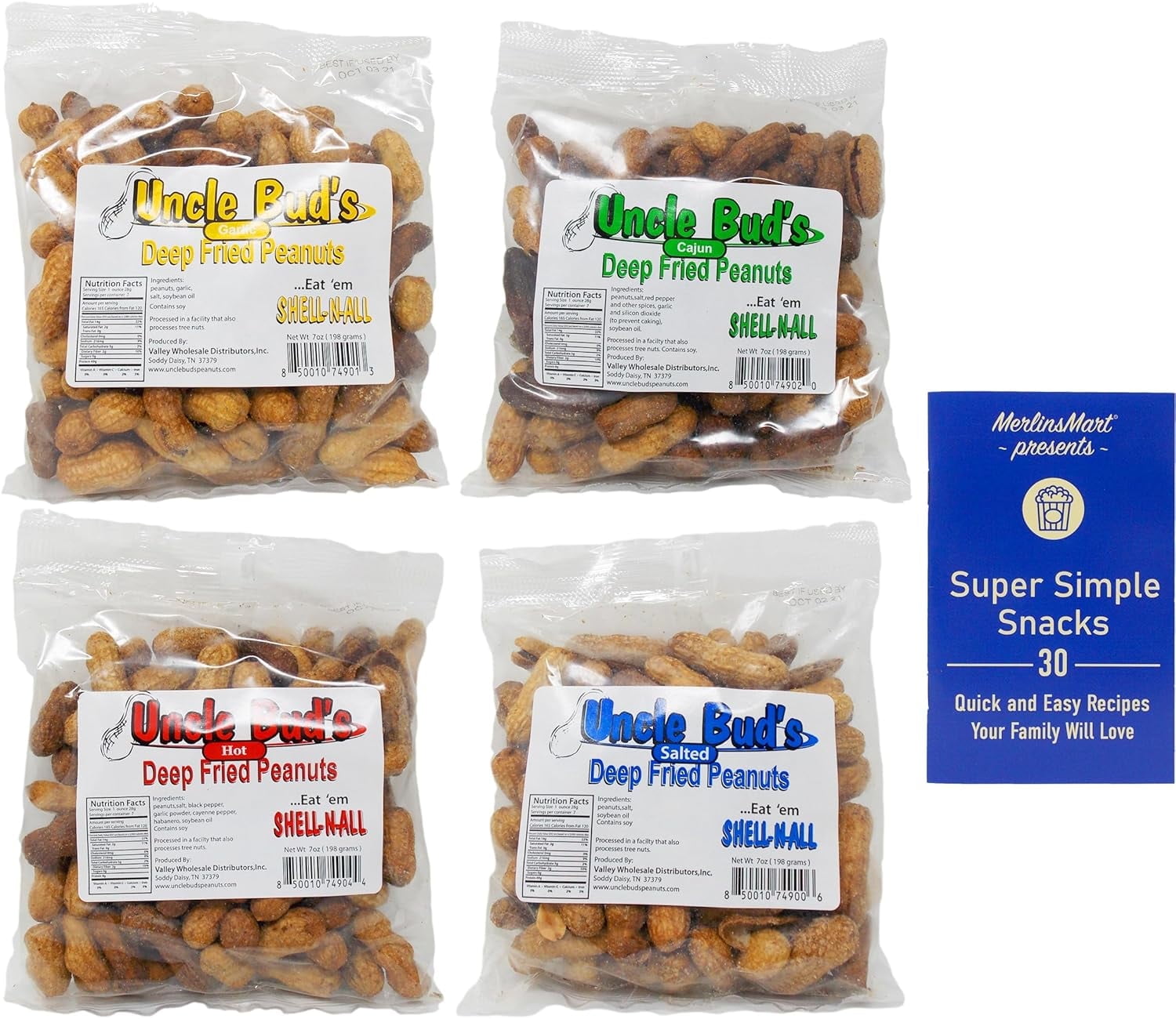 Uncle Bud's Deep Fried Peanuts 4 Flavor Variety - (1) Each: Garlic ...