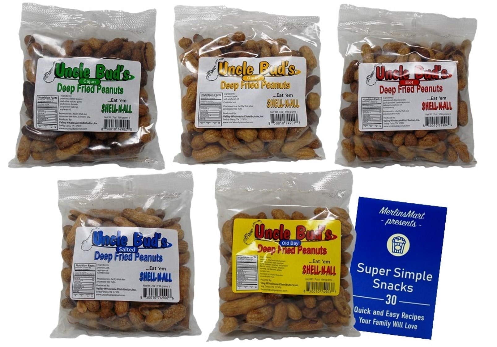 MerlinsMart Uncle Bud's Deep Fried Peanuts 5 Flavor Snack Packs, Garlic ...