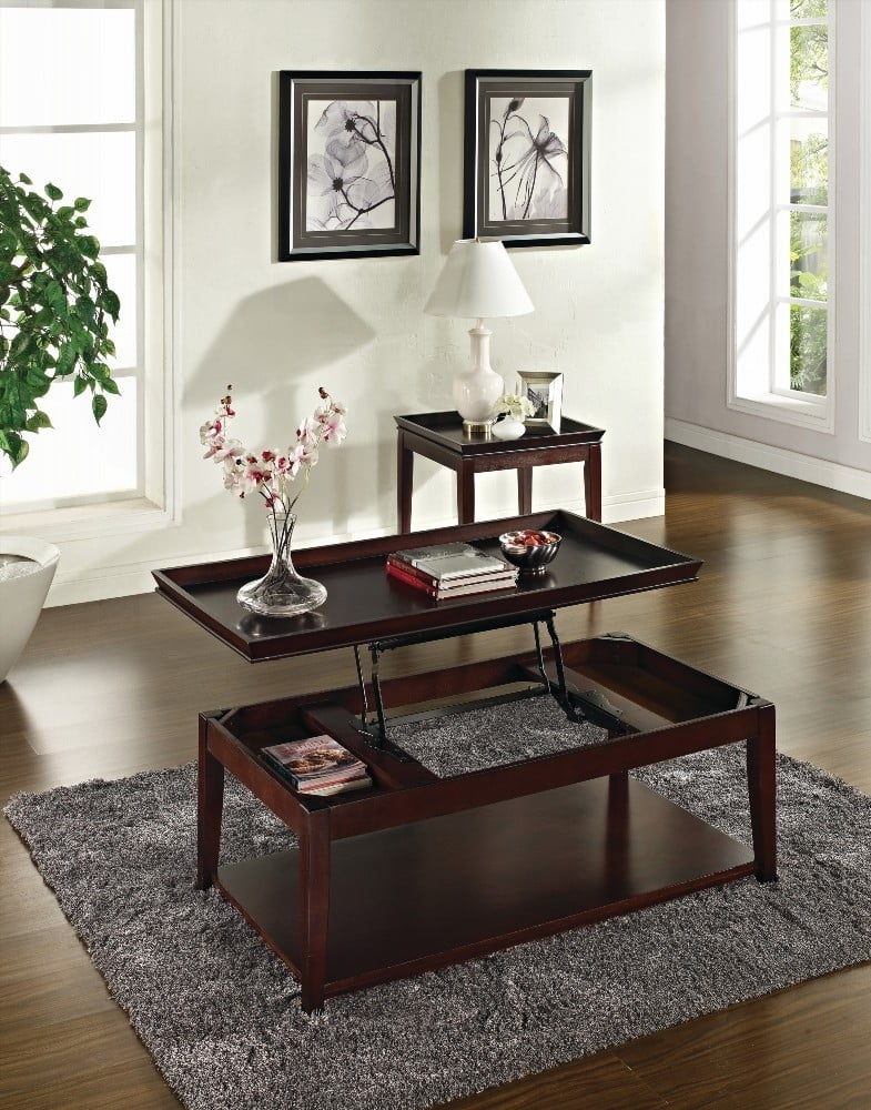 Merlot Cherry Finish Lift Top Cocktail Table - Hardwood Solids & Birch ...