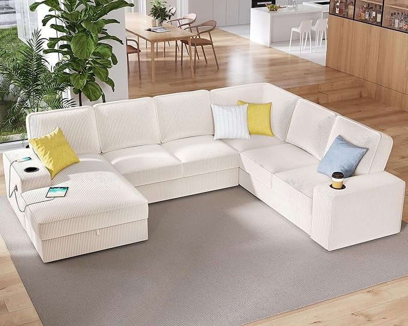Merluxy 112 inch Oversized Sofa with USB, U Shaped Sofa with Storage ...