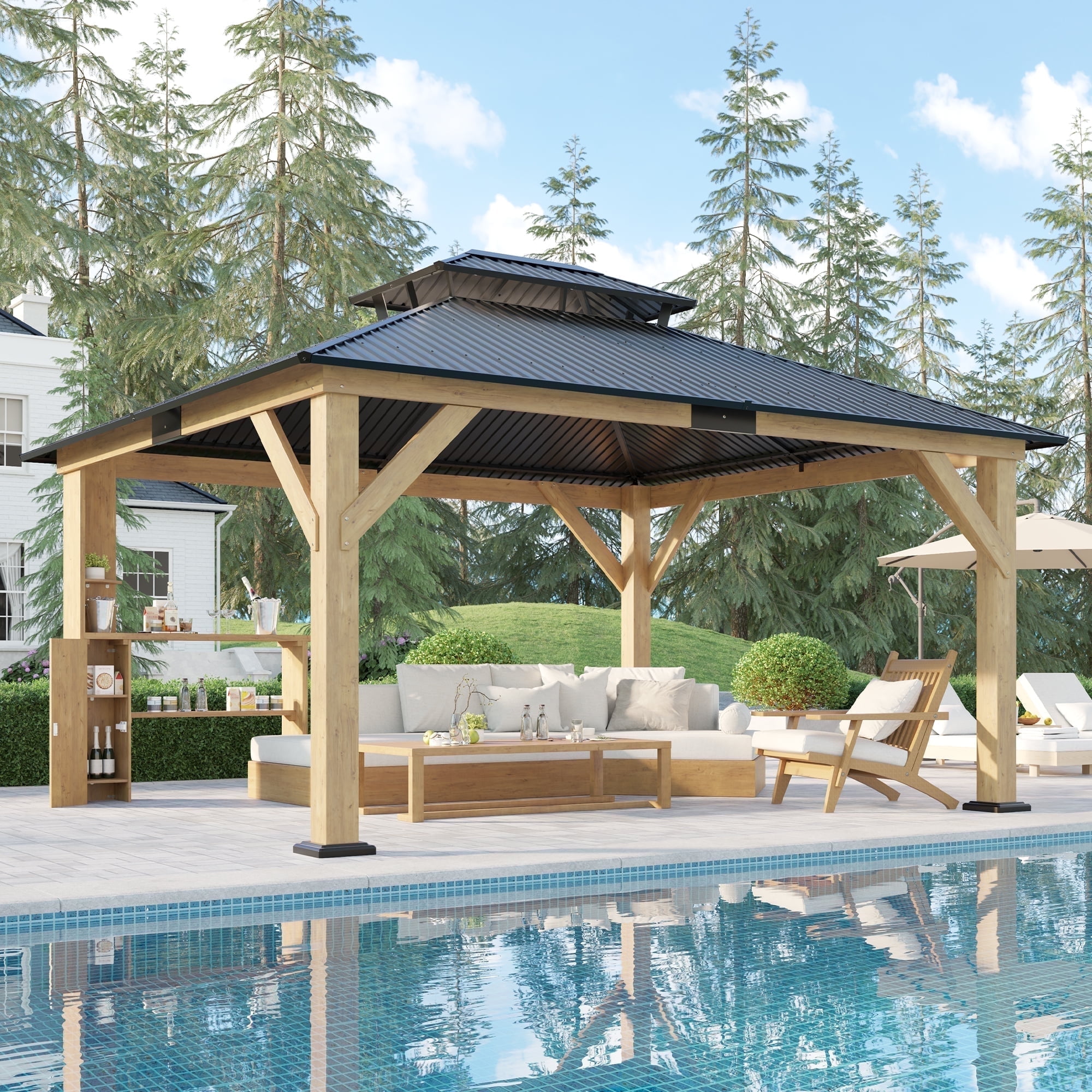 Merluxy Wood Gazebo 13'x15', Wind & Rain Resistant Design, Grill Gazebo ...