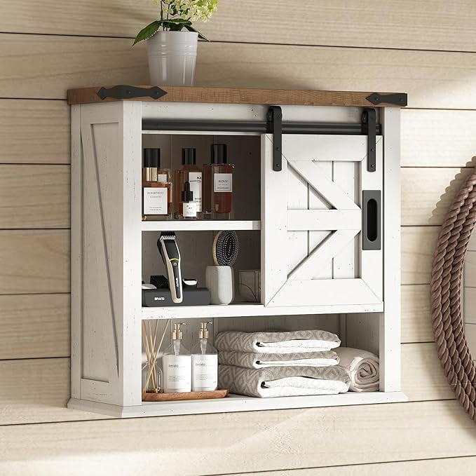 Merluxy 24" Wall Cabinet, Farmhouse Storage Cabinet with Sliding Barn ...