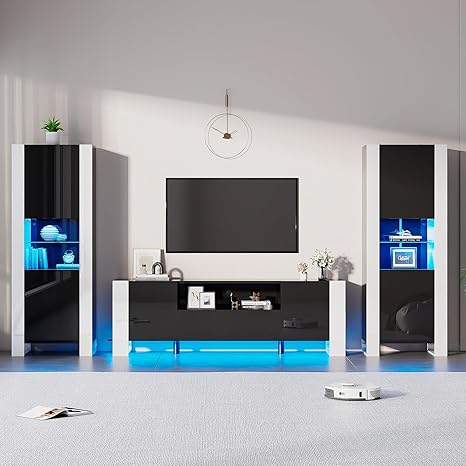 Merluxy 3-Piece Modern Entertainment Center Set with LED Lights, High ...