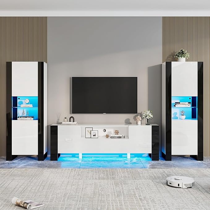 Merluxy 3-Piece Modern Entertainment Center Set with LED Lights, High ...