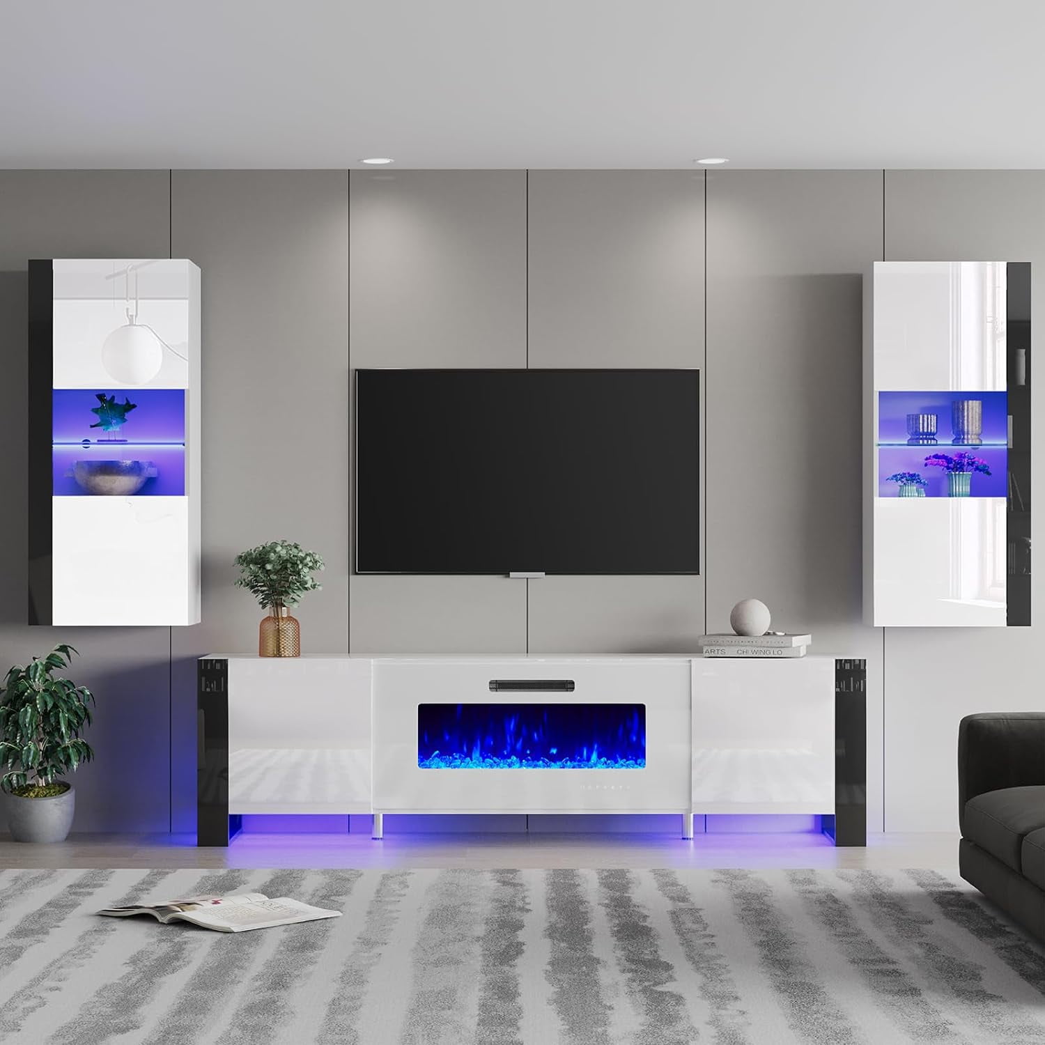 Merluxy 3 Piece Modern Wall Unit Entertainment Center Set, 70" TV Stand ...