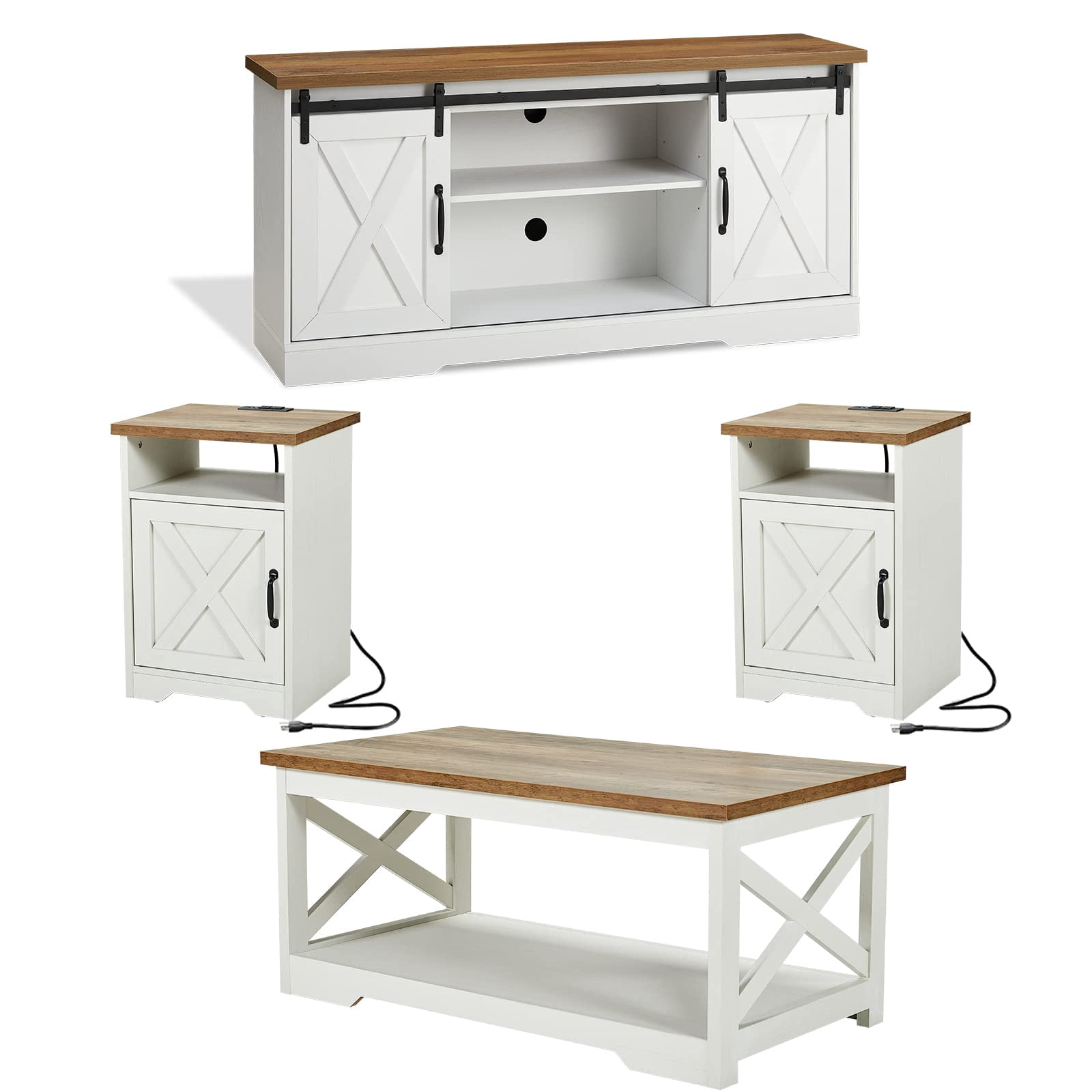 Merluxy 4 Pieces Farmhouse Living Room Table Sets, 66" Sliding Barn ...