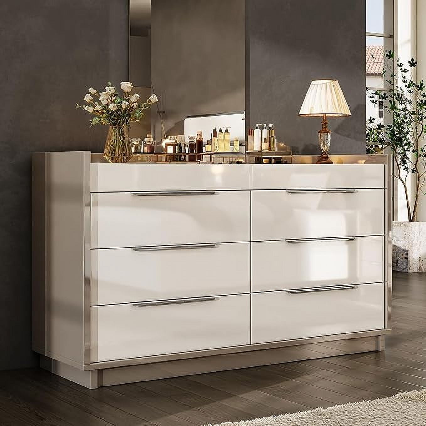 Merluxy 47.2" High Gloss 8 Drawer Dresser with LED Light, Modern Chest ...