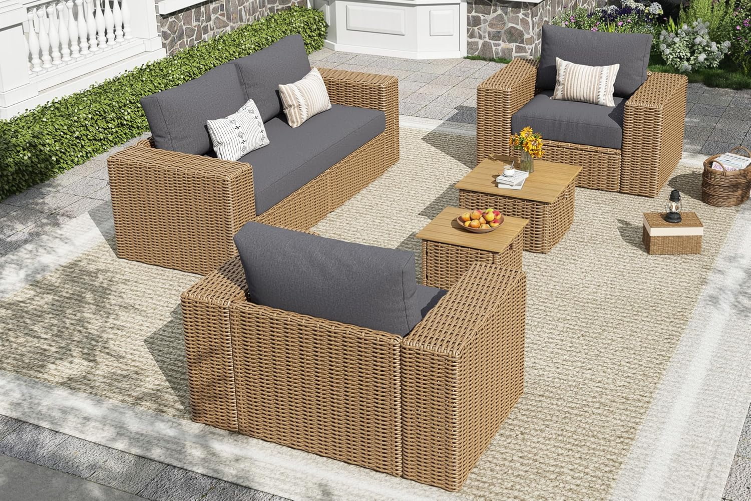 Merluxy 5-Piece Patio Sofa Set with Coffee Table, Outdoor Conversation ...