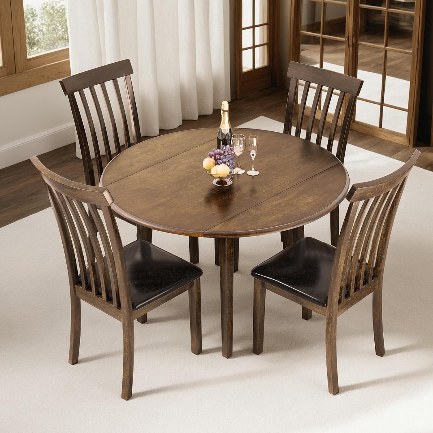 Merluxy 5PC Solid Wood Foldable Dining Table Set,Mid Century Modern ...