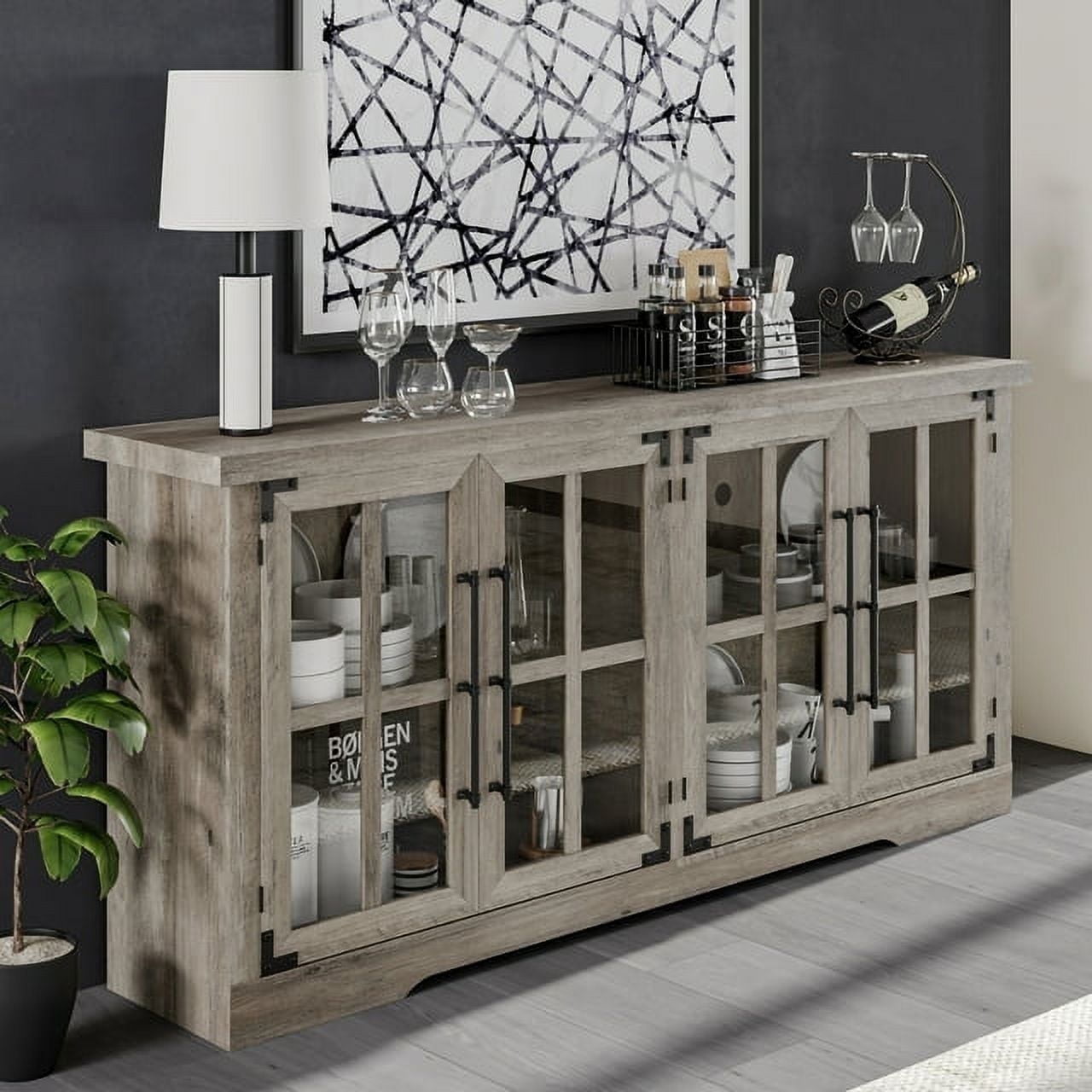 Merluxy, Buffet Sideboard Cabinet, 63 Inches, Rustic Grey - Walmart.com
