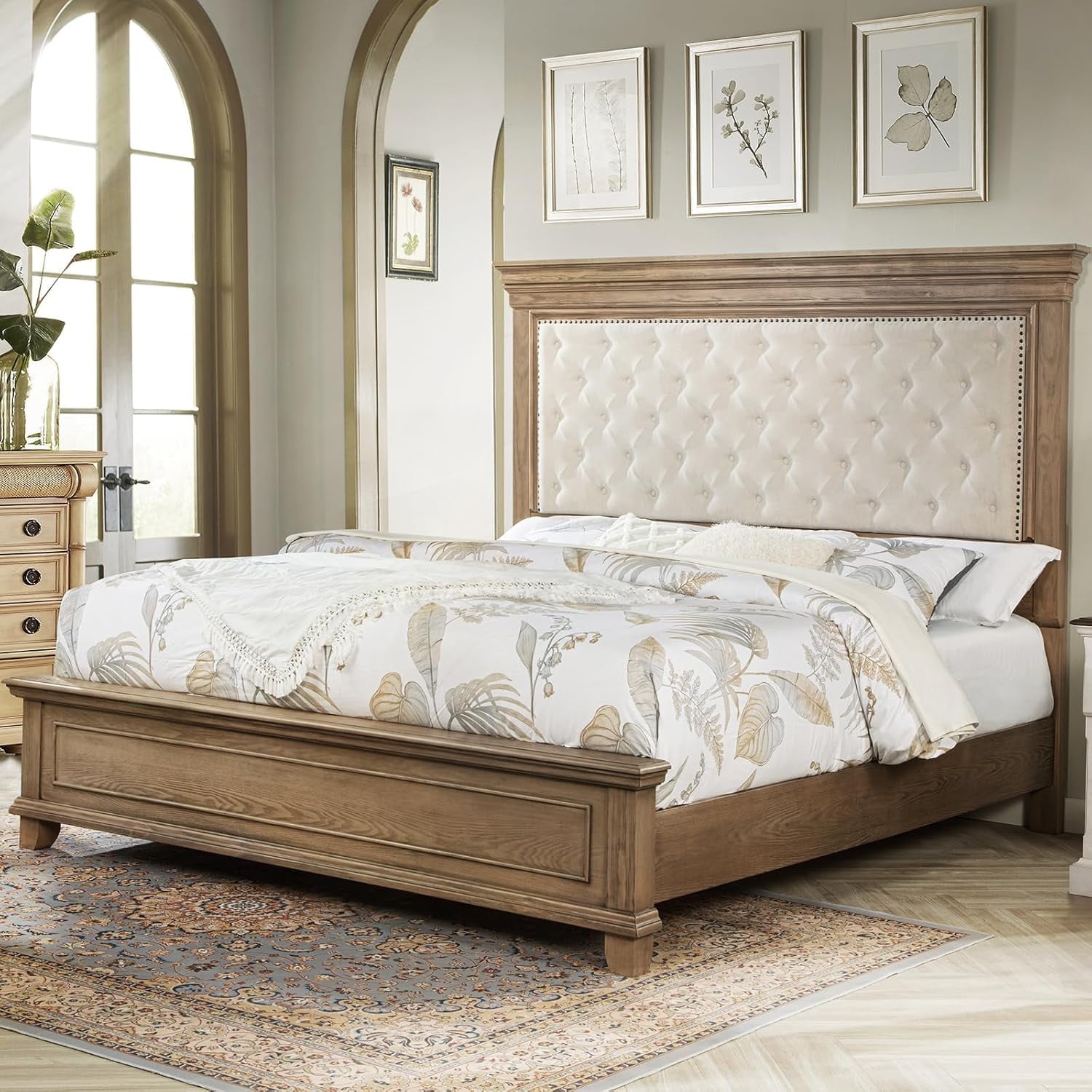Merluxy 68.1" H King Size Bed Frame with Upholstered Headboard, Solid ...