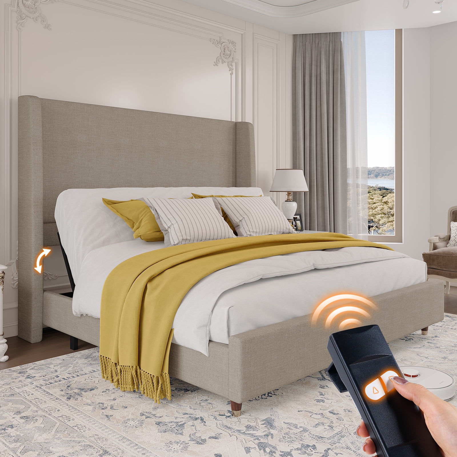 Merluxy Adjustable Bed Frame Full Size with 50" Upholstered Wingback ...