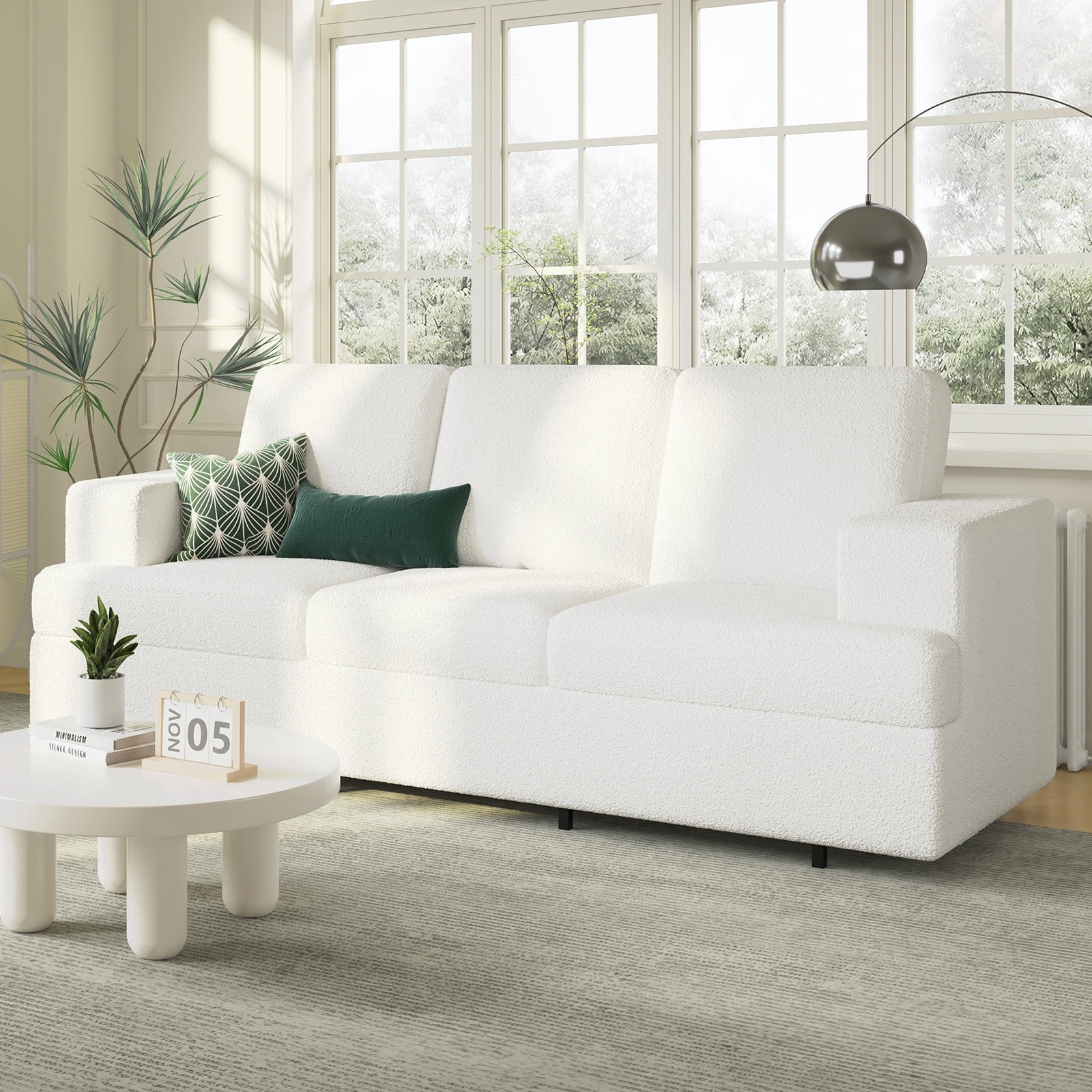 Merluxy Adult 3 Seater Sofa for Living Room,Thick Armrest and Cushion ...