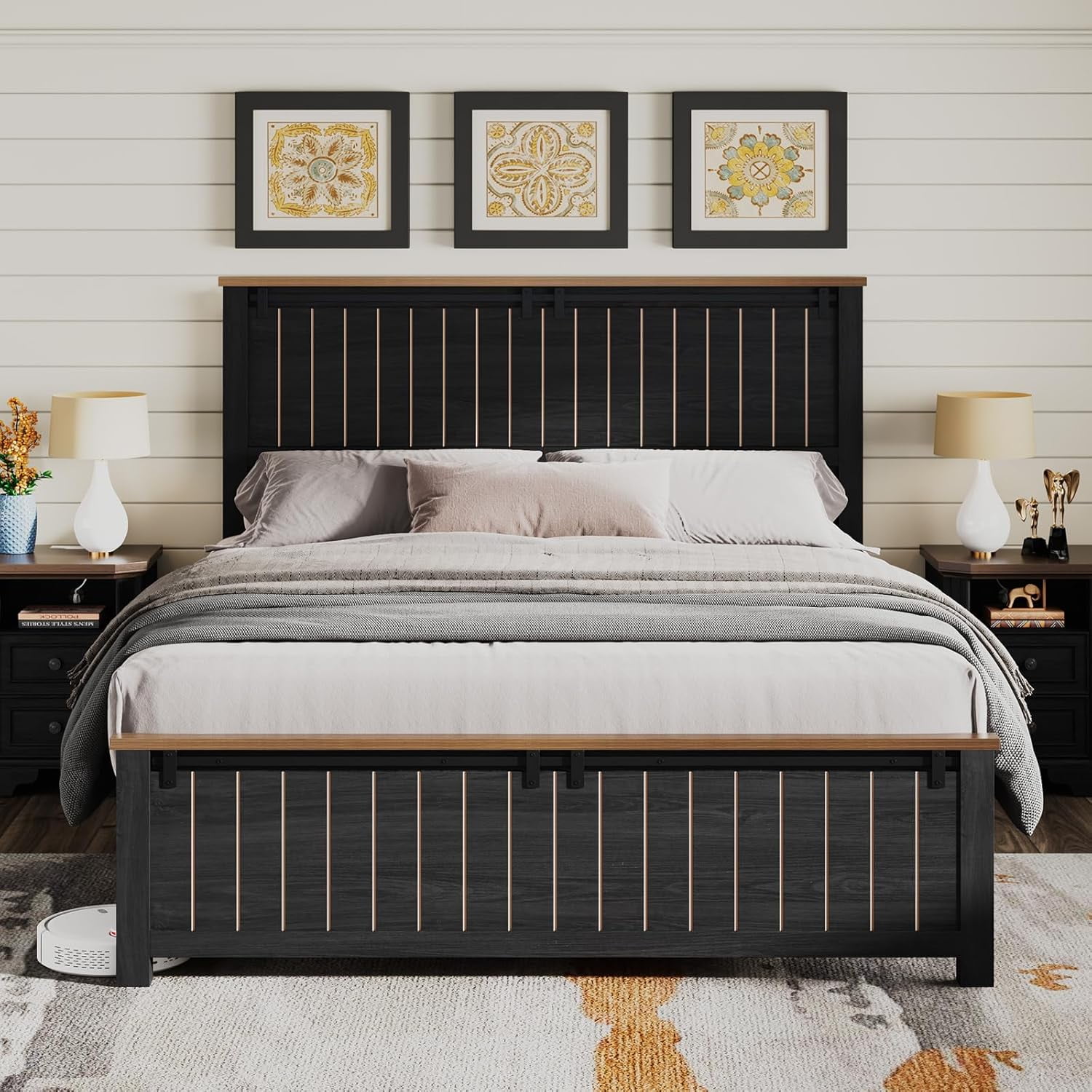 Merluxy Farmhouse Full Size Bed Frame with Sliding Barn Door, Wooden ...