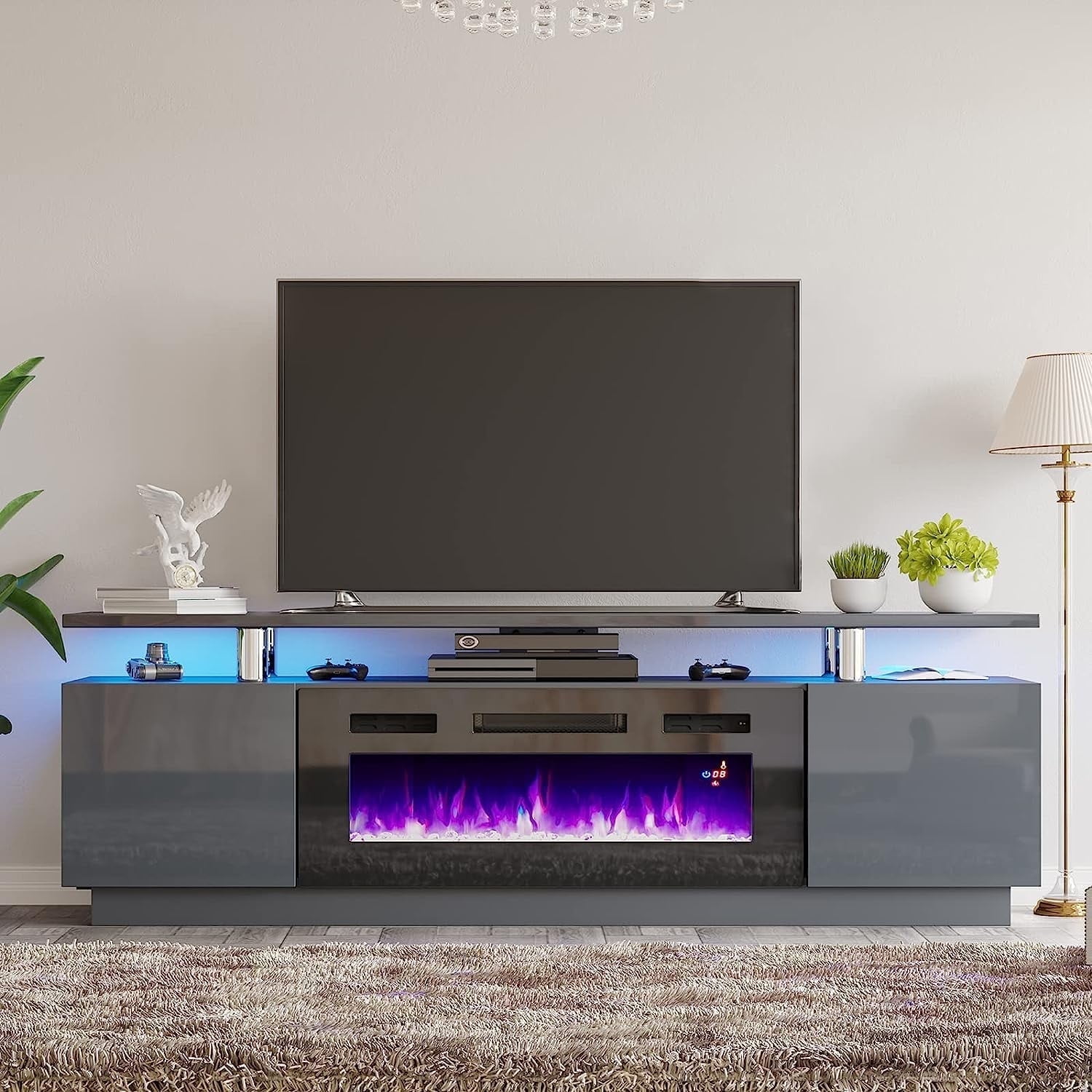 "AMERLIFE 36"" Electric Fireplace & 70"" Entertainment Center with LED ...
