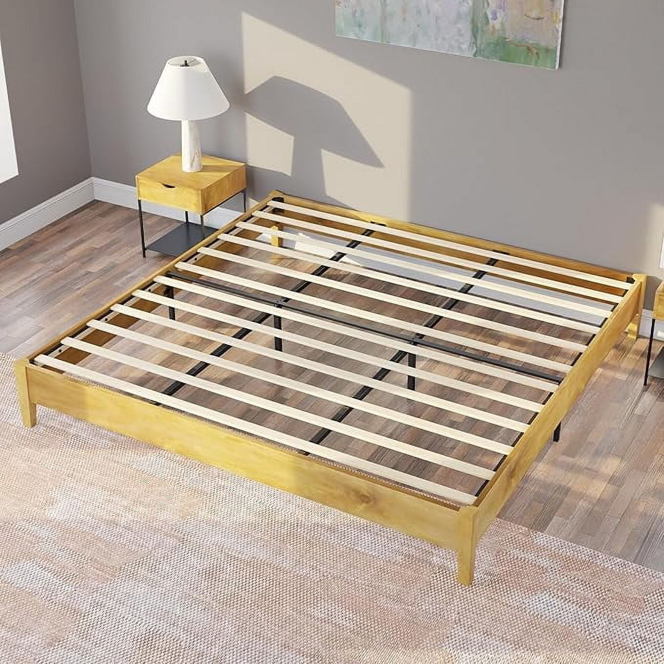 Merluxy King Size Solid Wood Bed Frame, Mid Century Platform Bed with ...